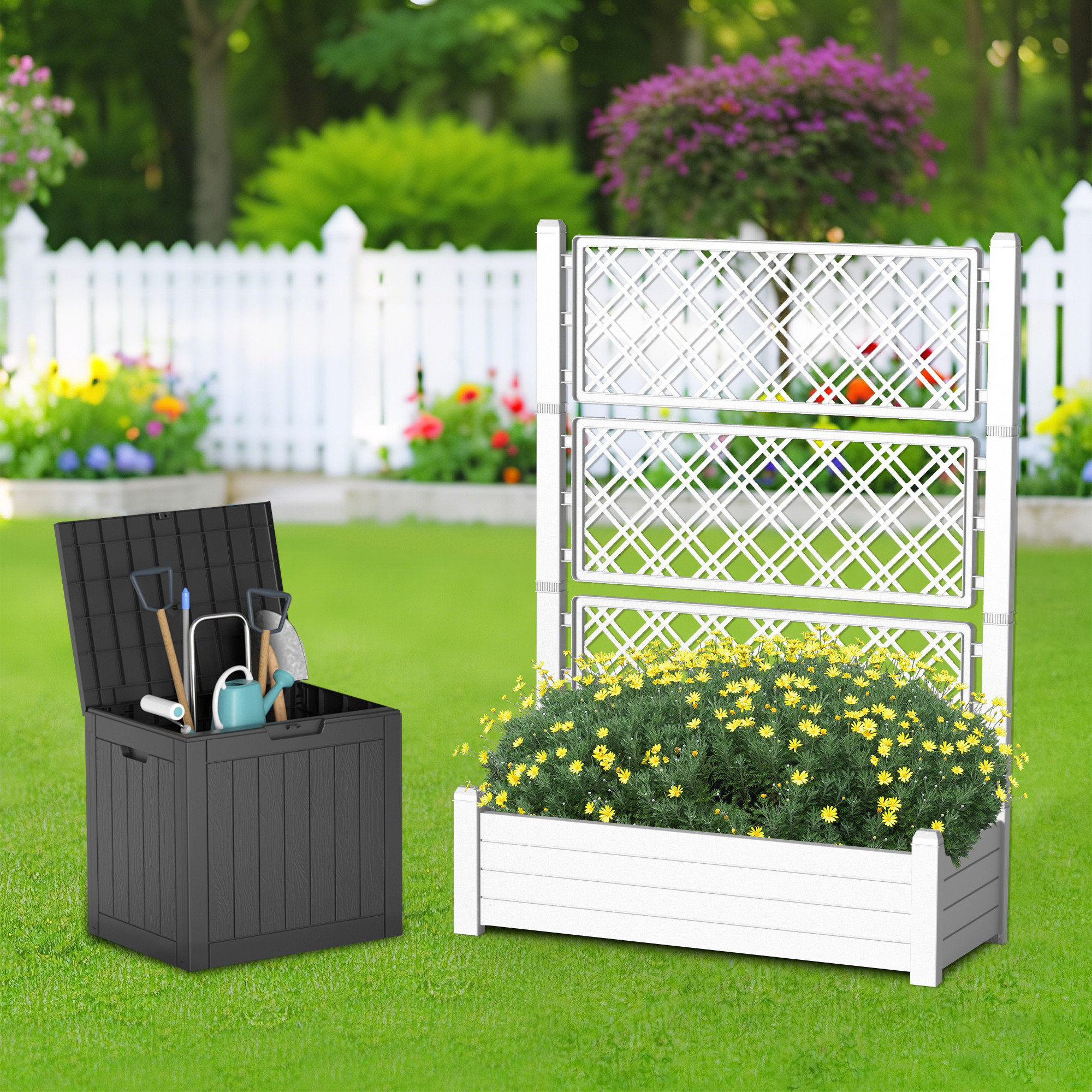 Arlmont & Co. Outdoor Resin Planter Box with Trellis - Wayfair Canada