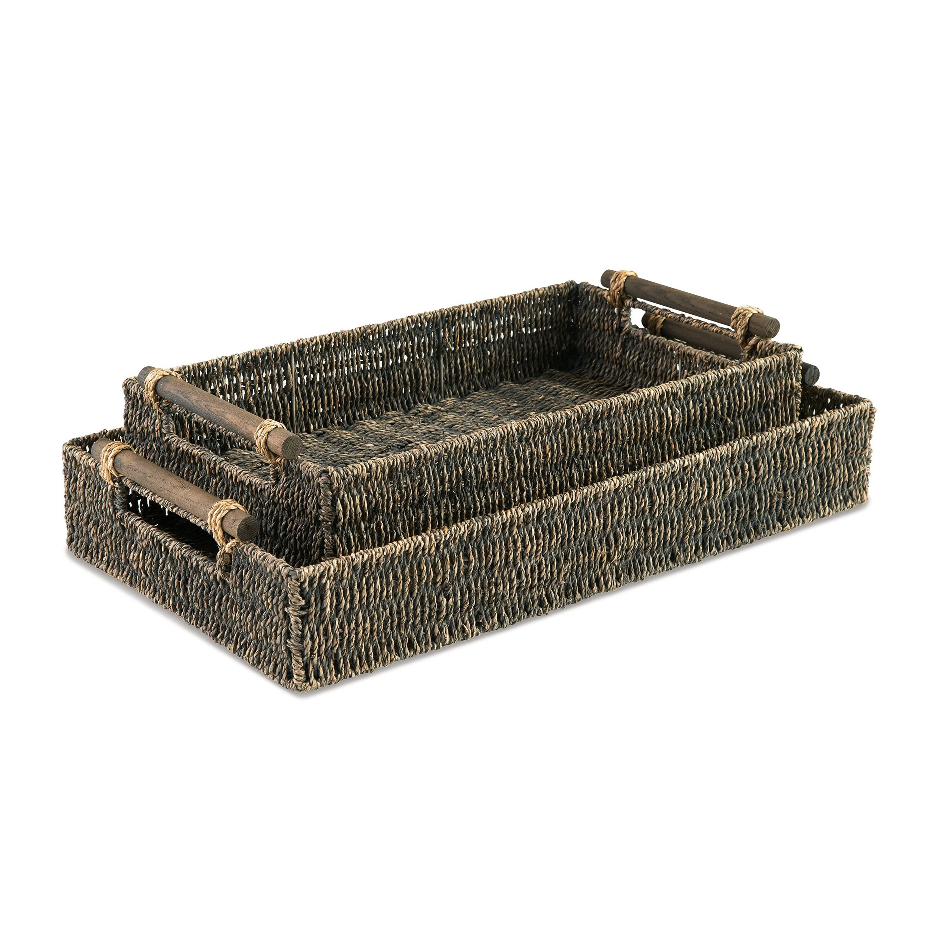 Benjara Lima Decorative Nesting Tray Set Of 2, Handles, Palm Leaf Woven | Wayfair