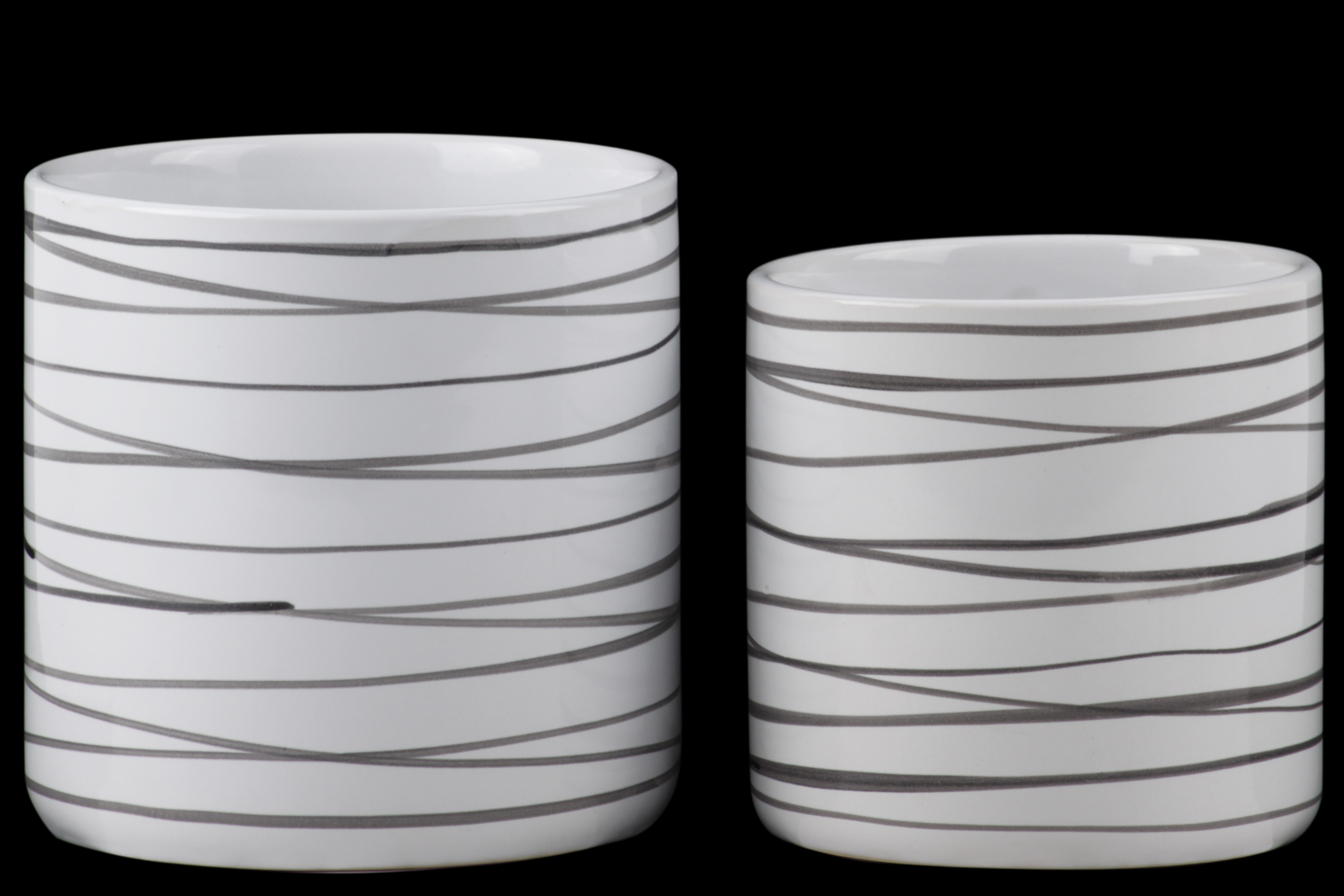 Gracie Oaks Ceramic Round Pot Planters with Horizontal Dark Grey Lines ...