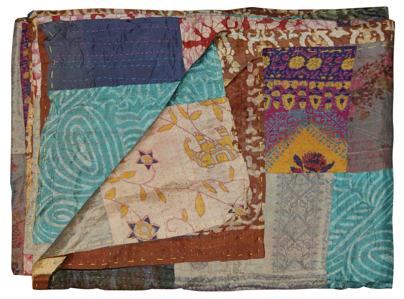 HomeRoots 50" X 70" Green and Brown Quilted Cotton Patchwork Throw ...