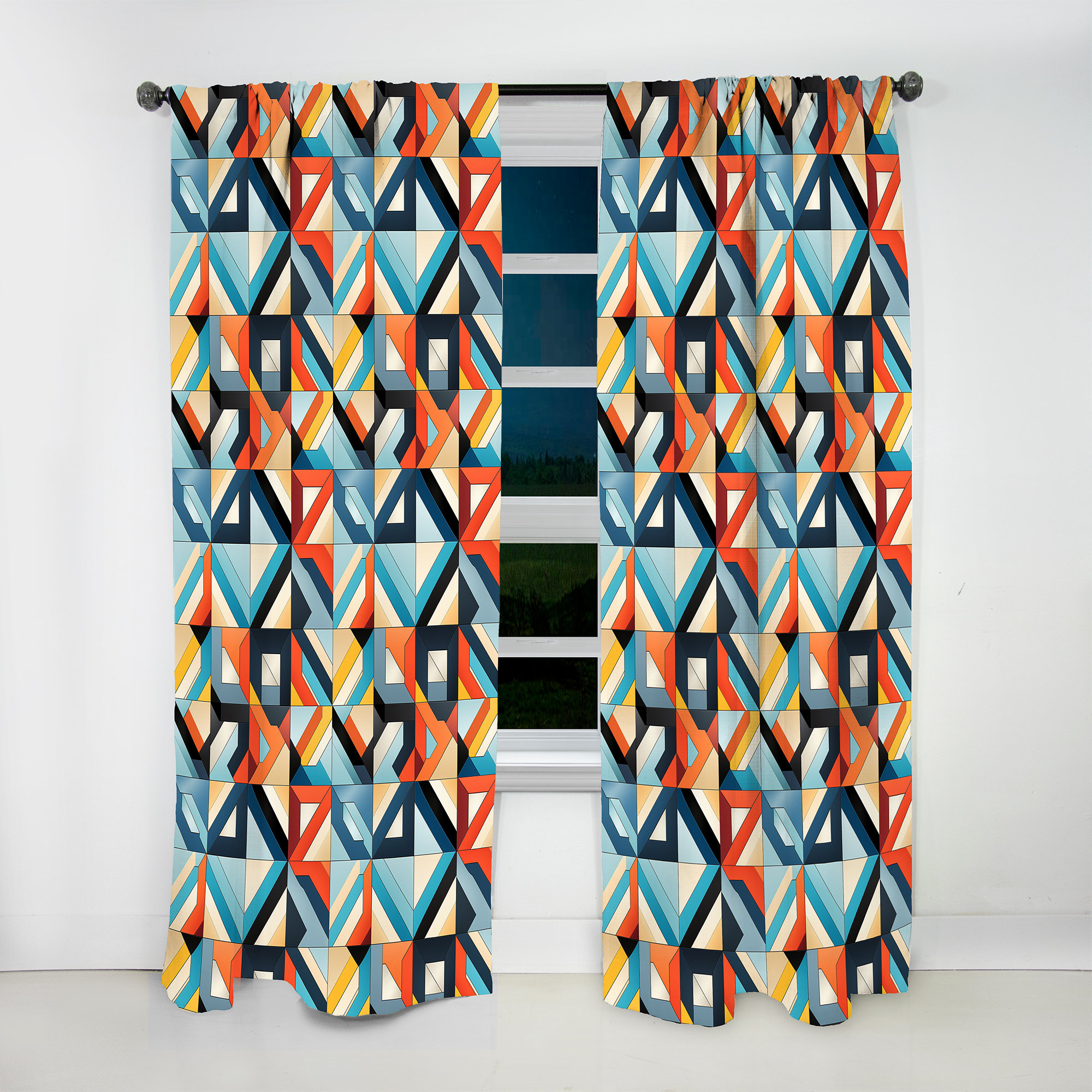 Design Art Blue Industrial Matrix Cubic Reflections - Modern Curtain ...