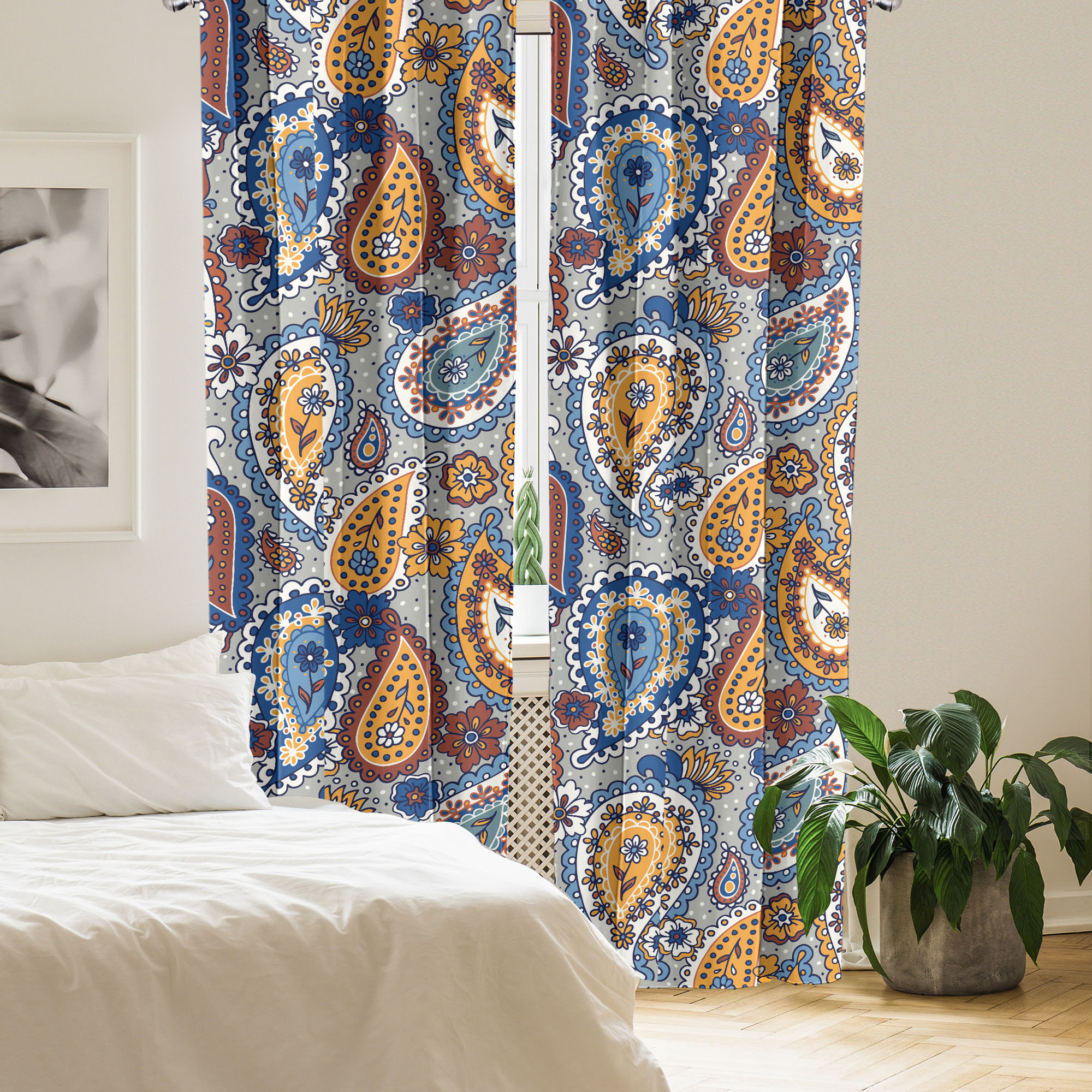 East Urban Home Paisley Curtains Floral Ornament Drop Motifs Pair of ...