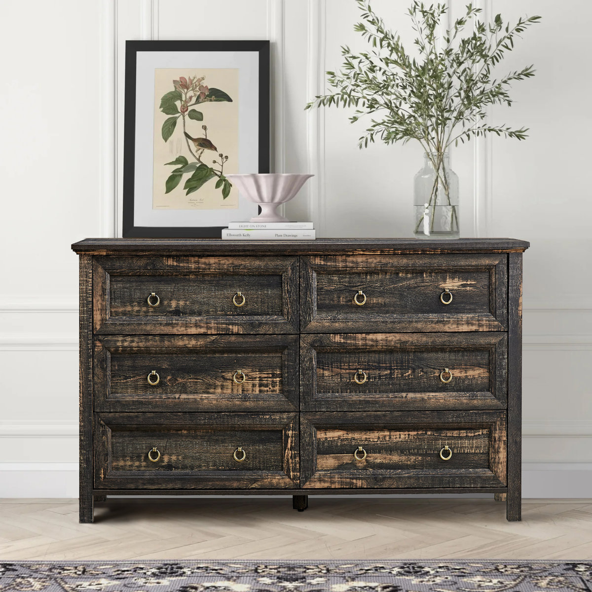 August Grove® 54"W Farmhouse 6 Drawers Dresser Chests | Wayfair