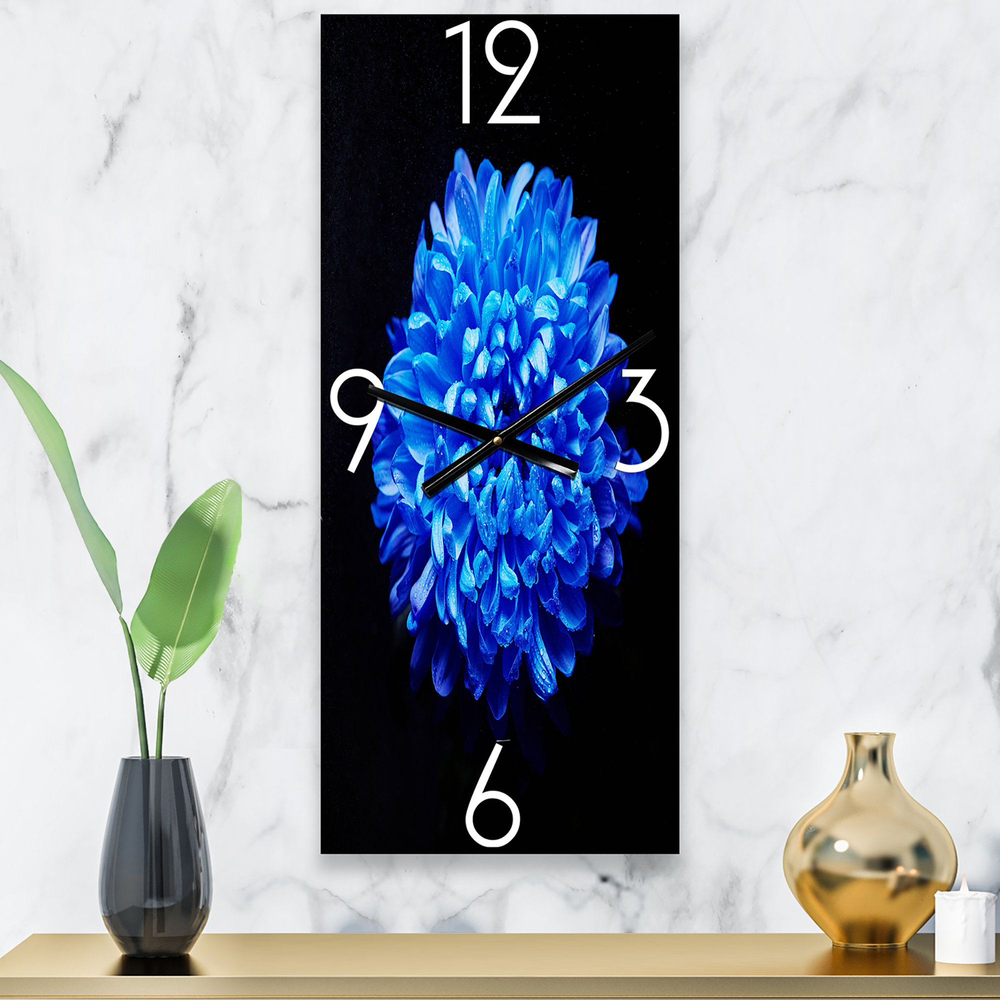East Urban Home Blue Aster with Dew Drops - Traditional Wall Clock ...