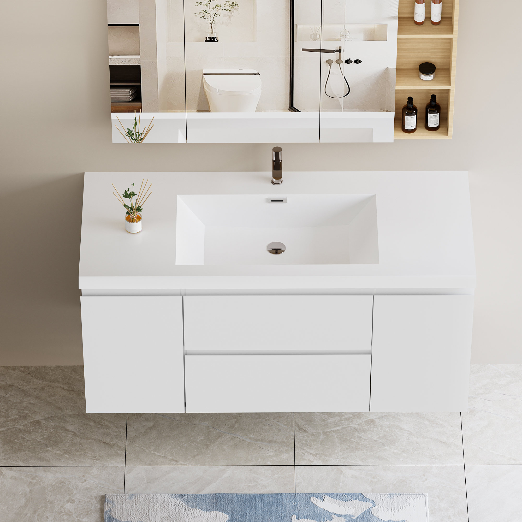 Hokku Designs Corey Floating Bathroom Vanity with Resin Sink & Soft ...