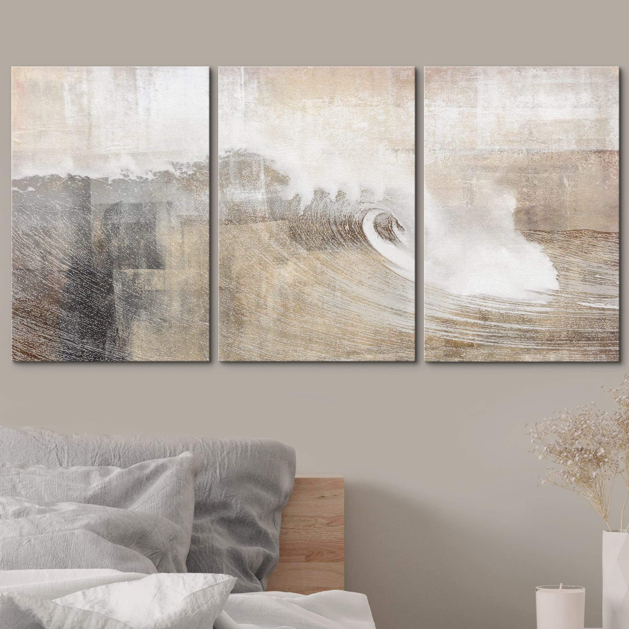 IDEA4WALL Grunge Abstract Paint Stroke Effect Gray And Tan Color Block ...