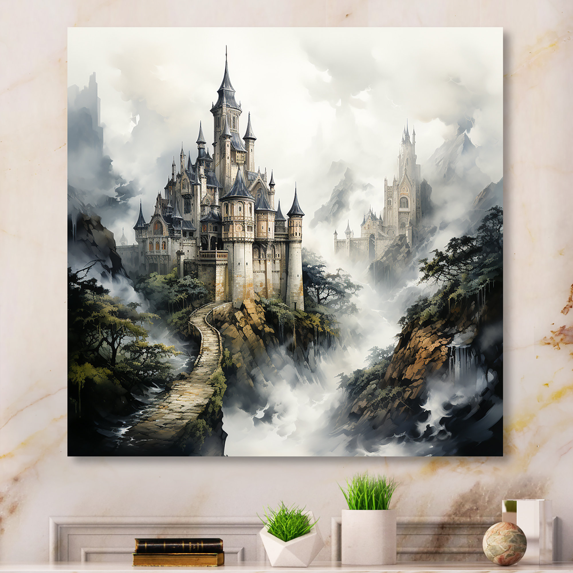 Lark Manor™ Foggy Fairytale Castle - Fantasy Metal Wall Art | Wayfair