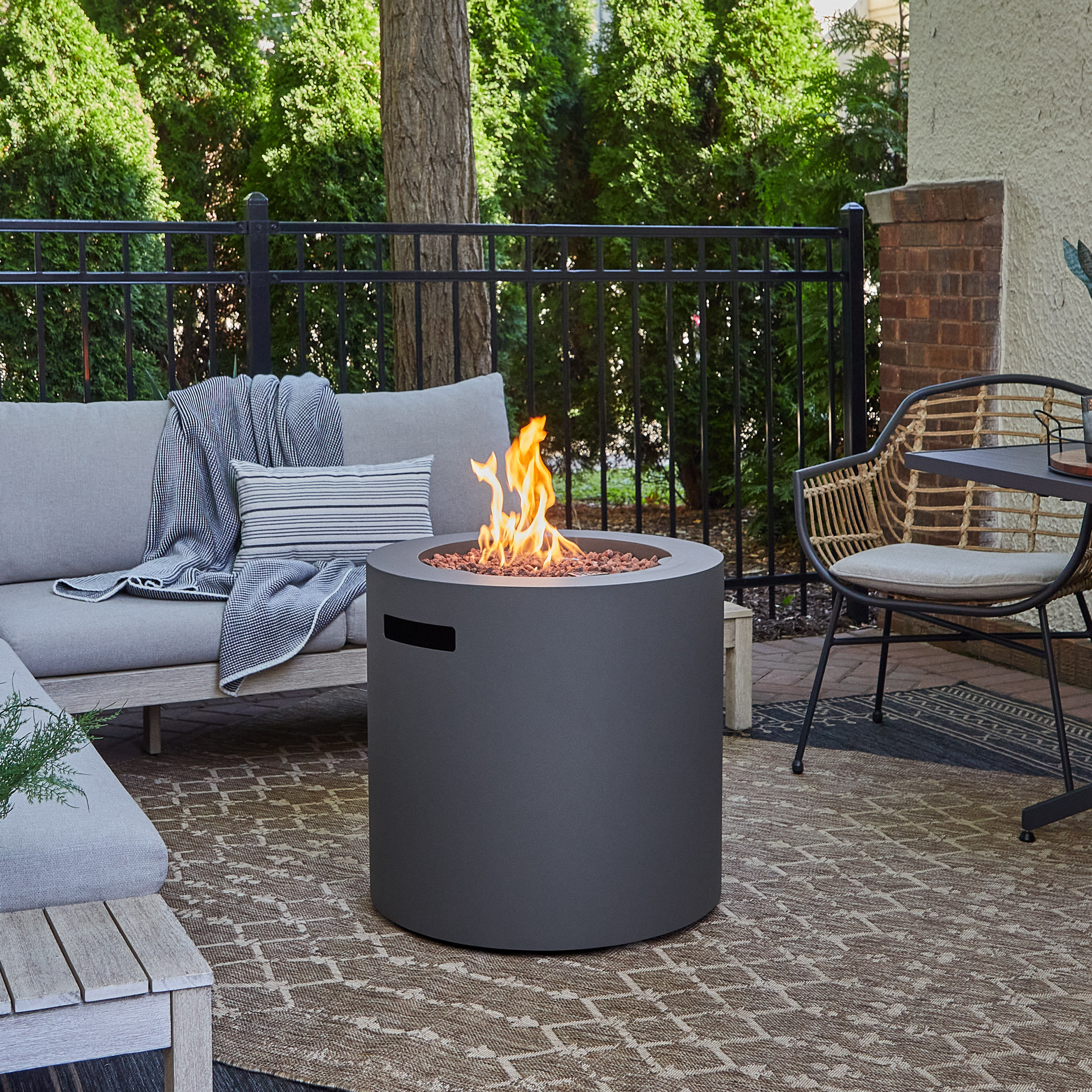 Real Flame Aegean 24" Round Steel Propane Fire Pit Table with Hidden ...