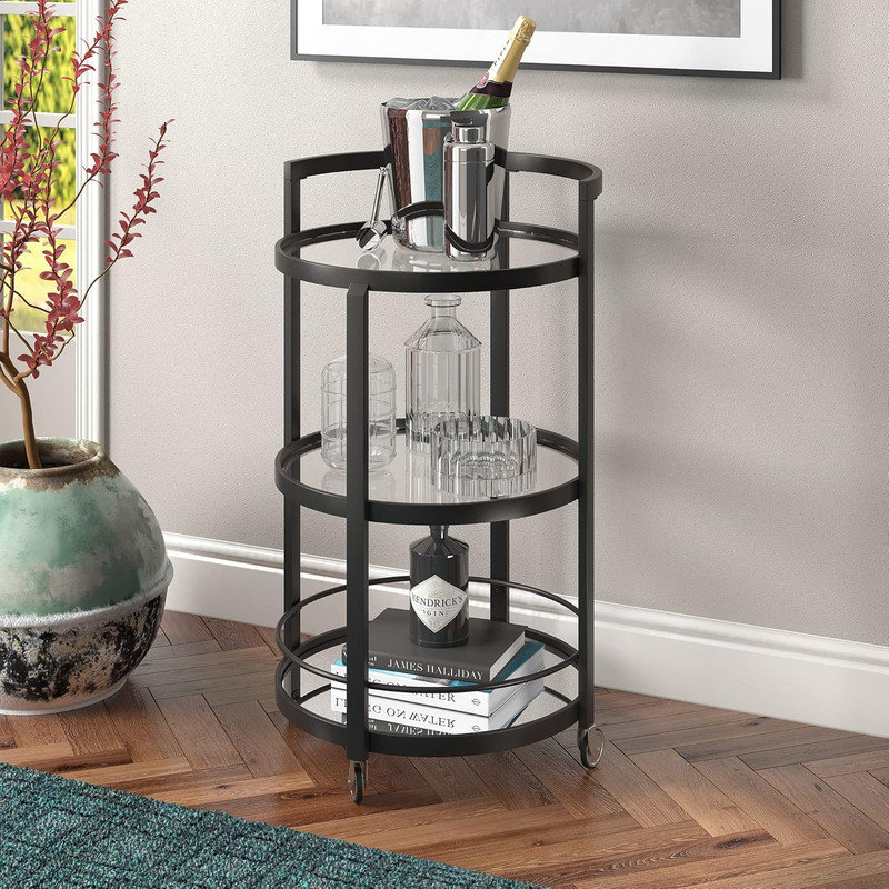 Hokku Designs Wide Round Bar Cart in Blackened Bronze, Bar Carts for ...