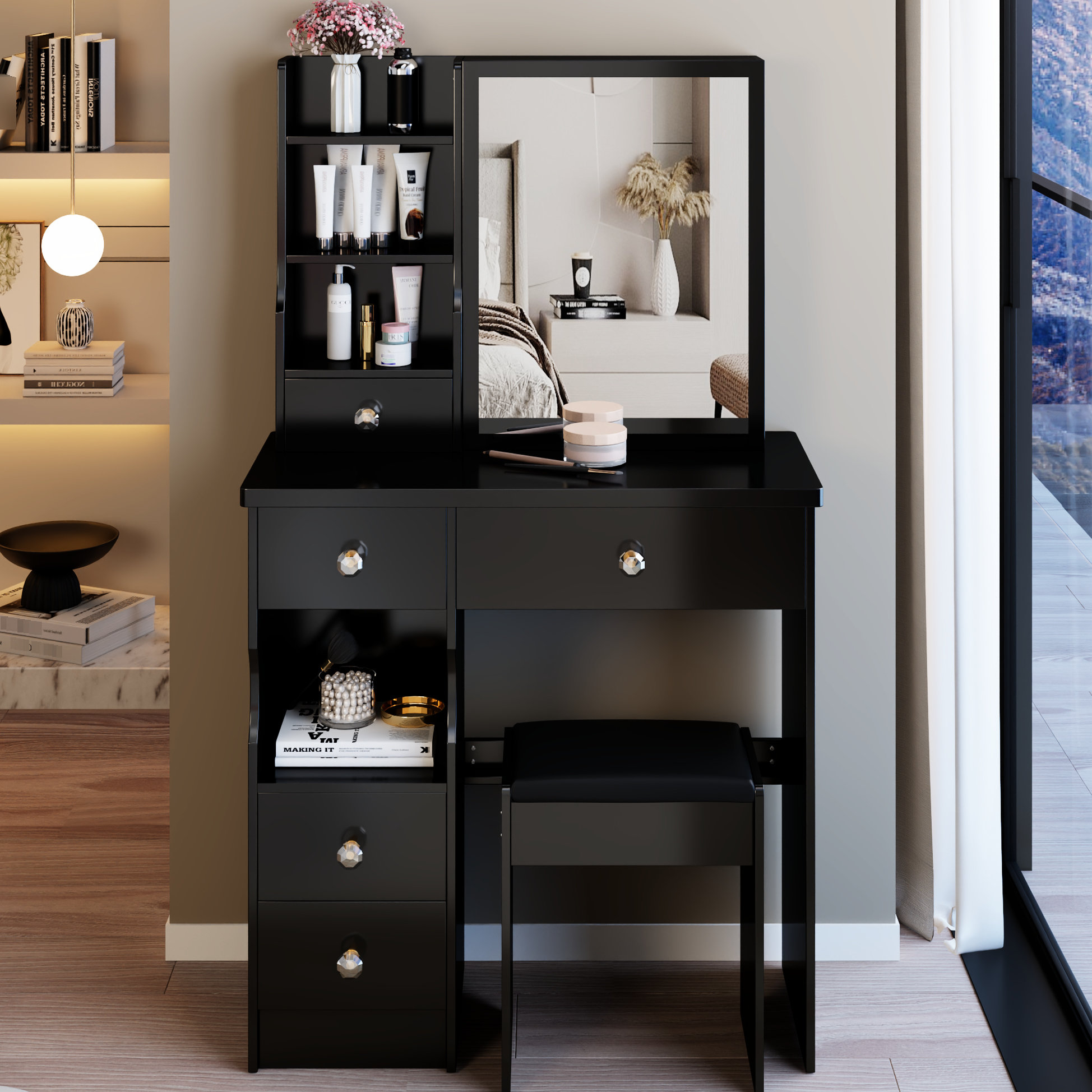 Latitude Run® 29.2" Long Vanity Table With Cushioned Stool, Extra Large ...
