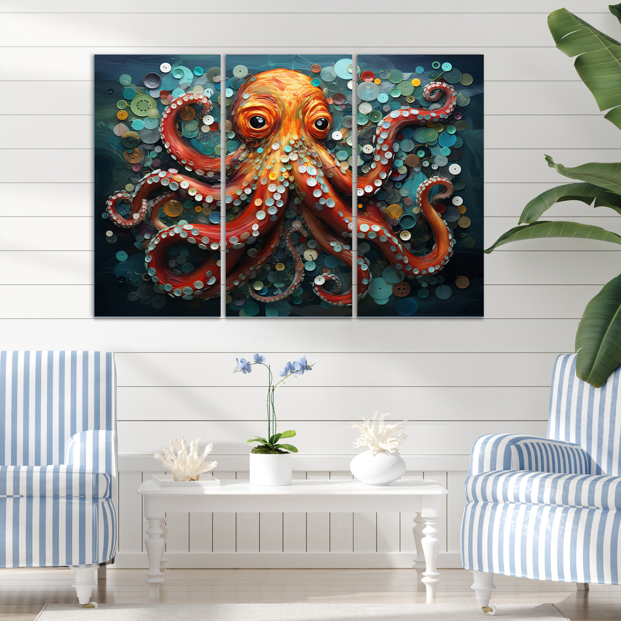 Design Art Portrait Of Orange Mystical Octopus Painting - Animals ...