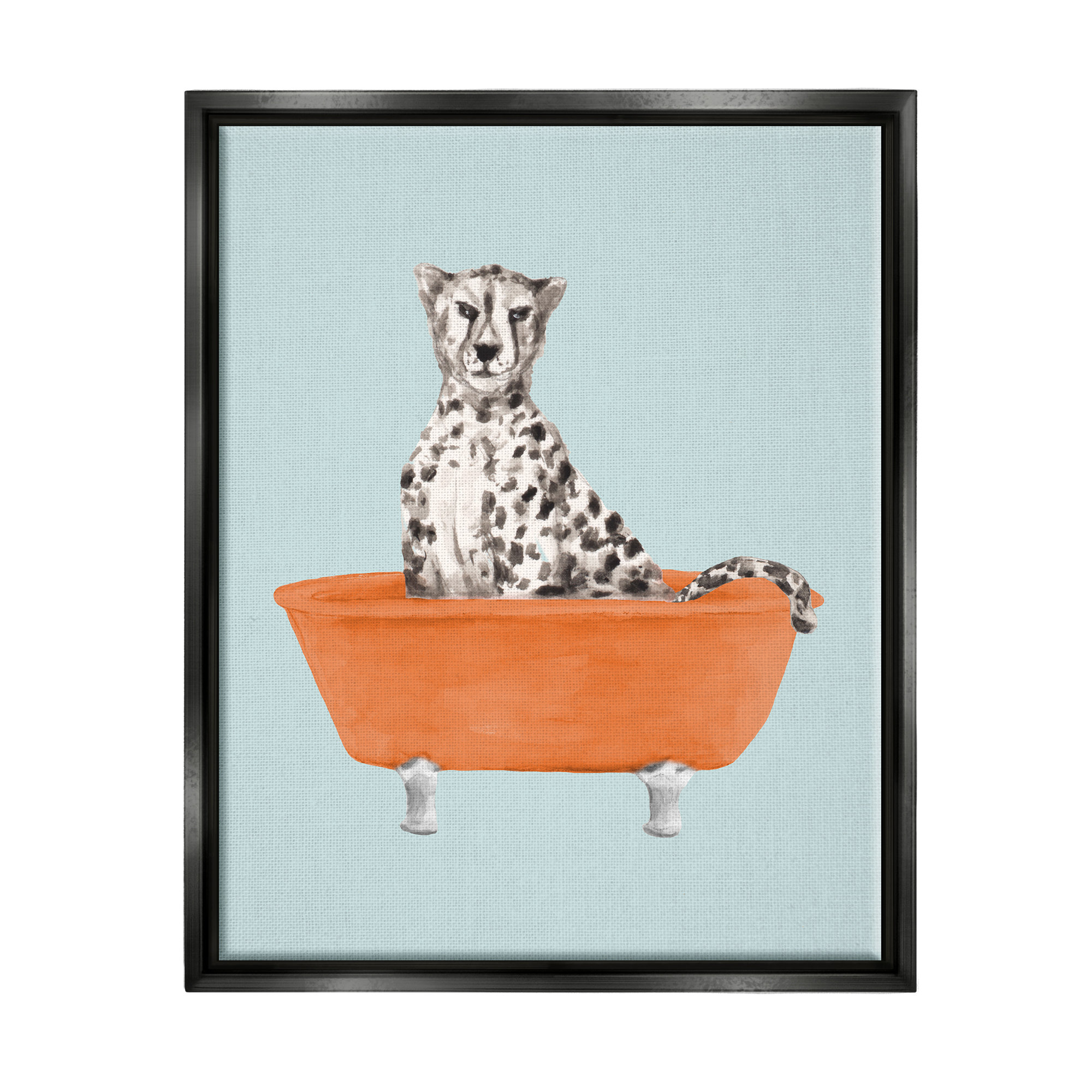 Trinx Turquoise Cheetah In Tub Framed Floater Canvas Wall Art Design By ...