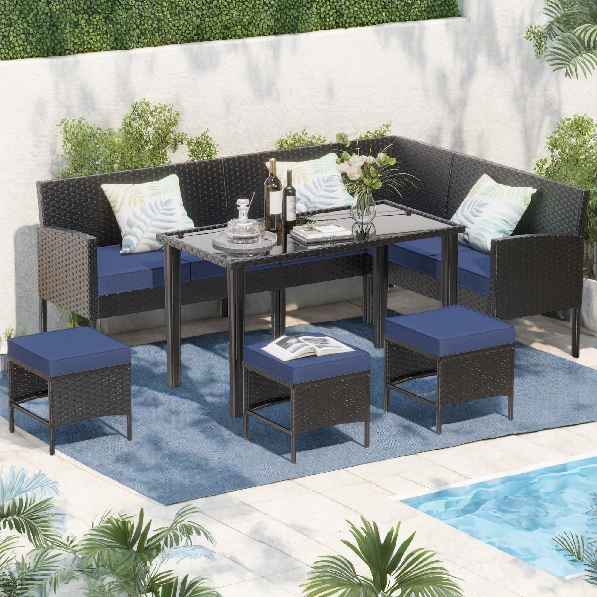 Winston Porter Small Space Patio Furniture 7-Piece Outdoor Furniture ...