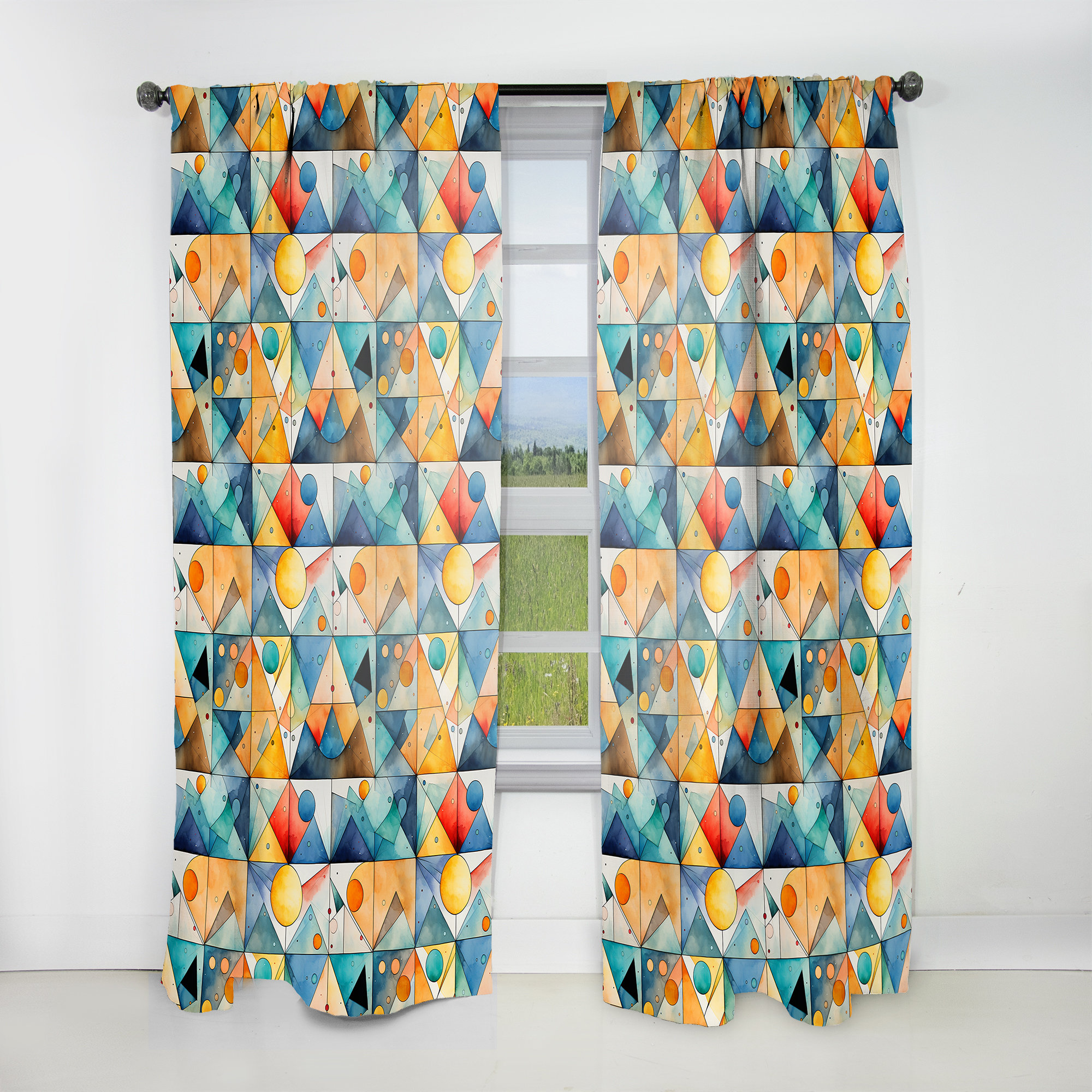 Design Art Blue And Red Watercolor Triangle Blaze - Abstract Curtain ...