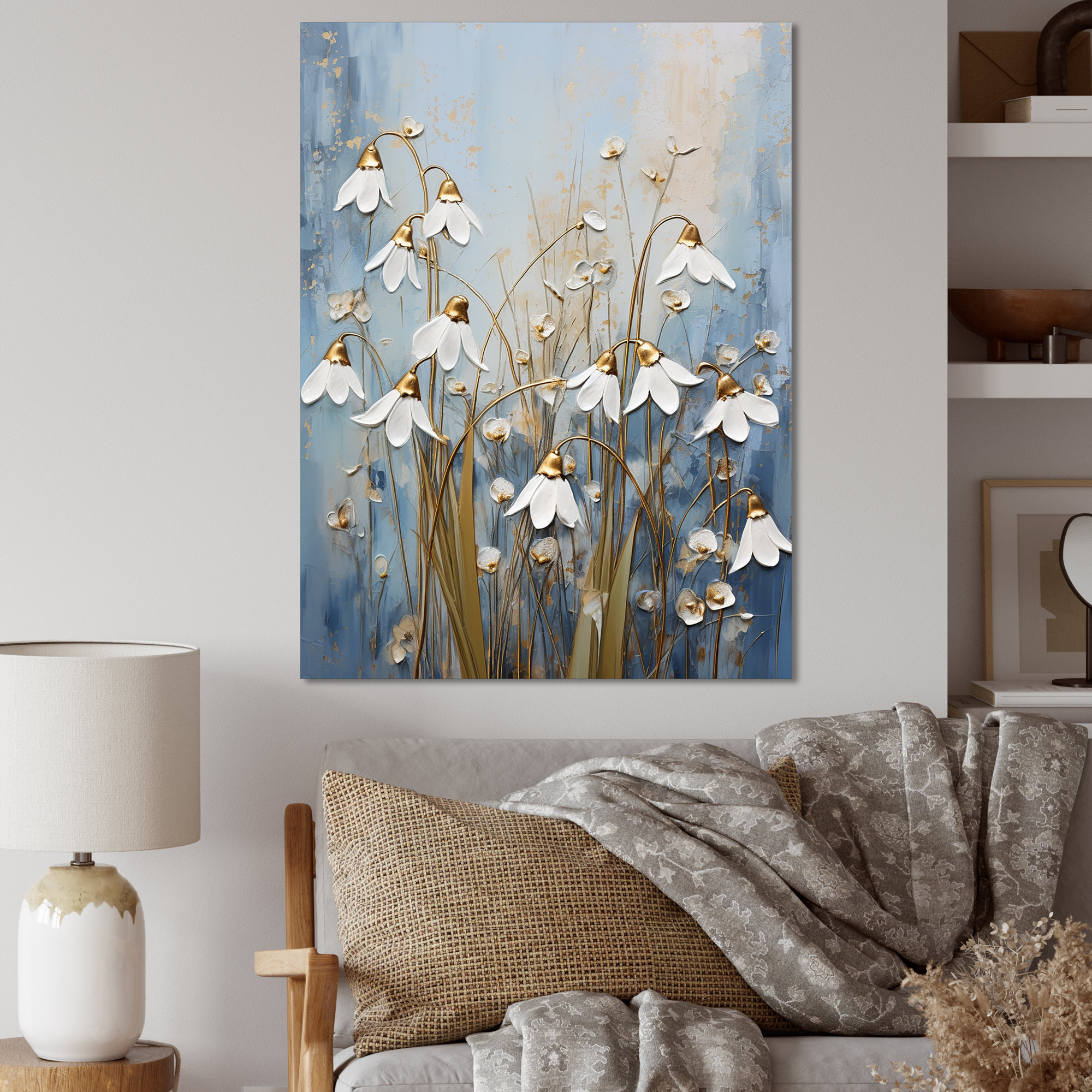 Winston Porter Minimalism Blue And White Snowdrops Harmony III | Wayfair