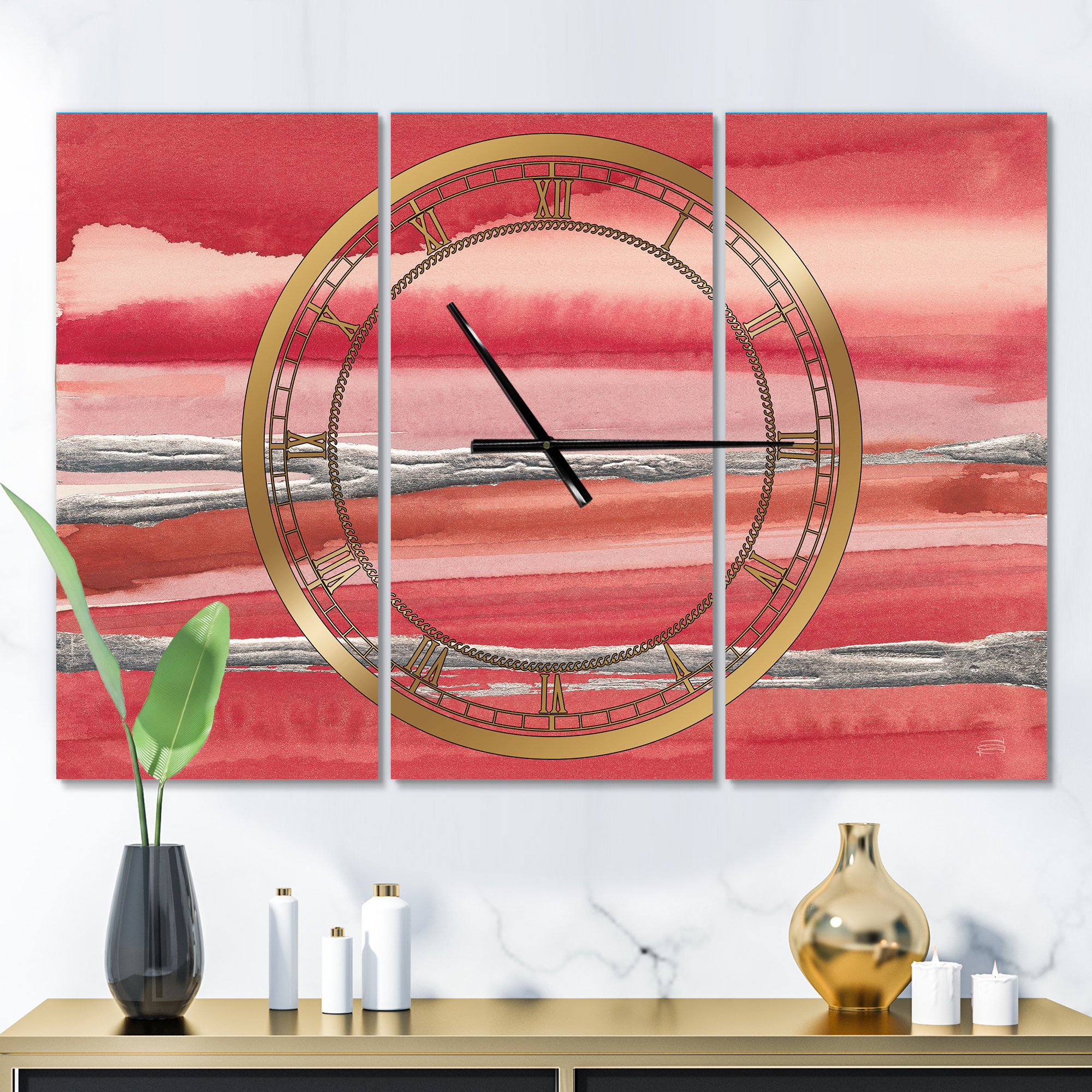 East Urban Home Metallic Glam on Red - Modern wall clock | Wayfair