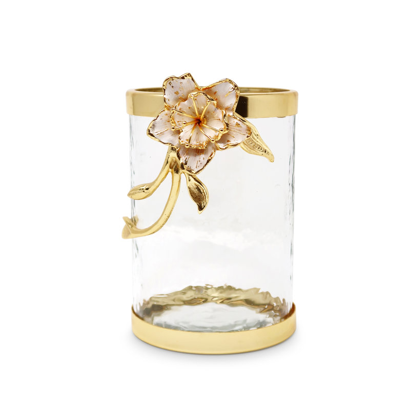 Winston Porter Hammered Glass Canister with White Enamel and Gold ...
