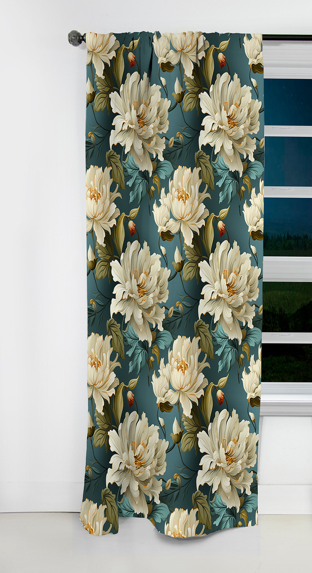 Design Art Baroque Green Damask Flower Legacy - Damask Curtain ...