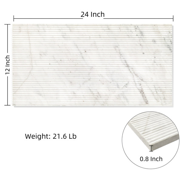 Mercer41 12X24 Inch Snow Mountain White Marble Tiles - Ol Textured ...