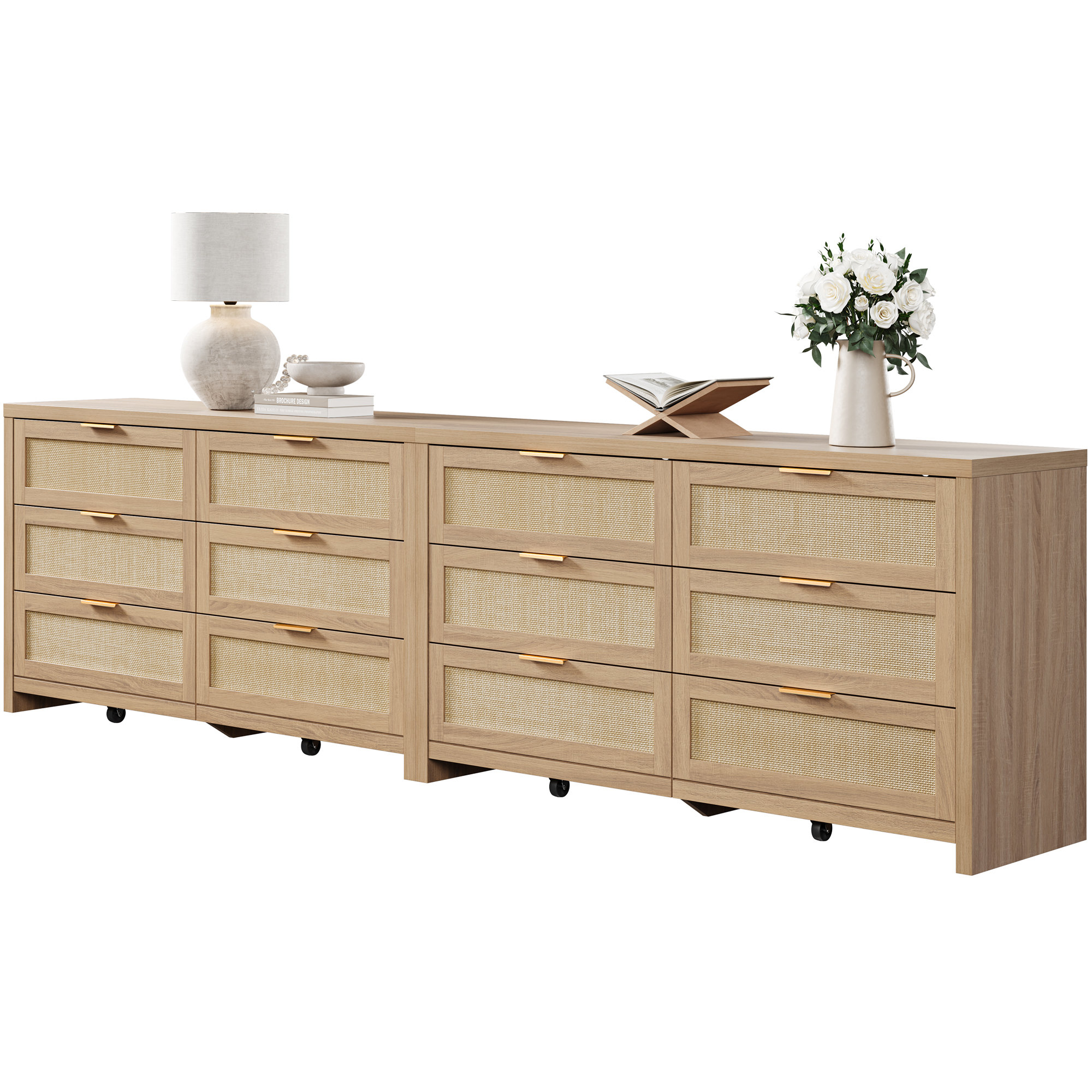 Bay Isle Home™ Chada Rattan 6 Drawer 56.85" Wide Dresser With Ample ...