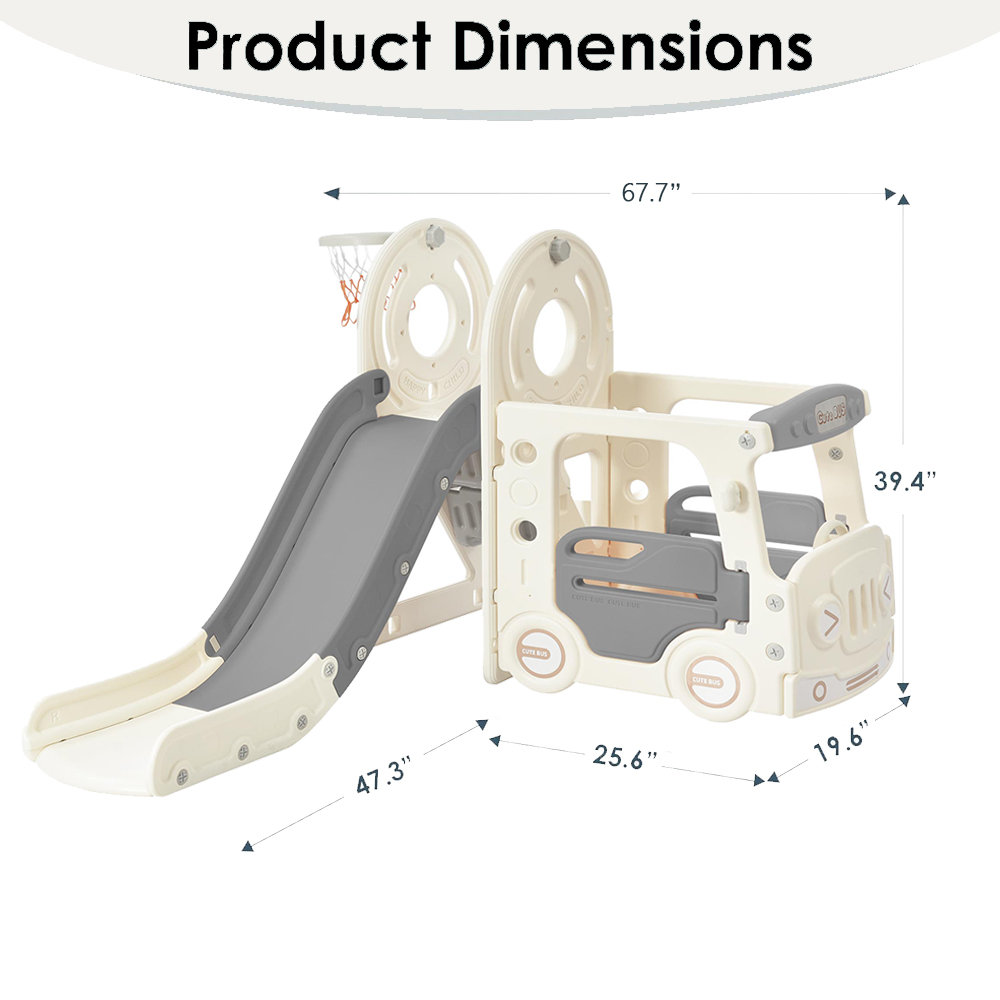 Schnappi 4 in 1 Kids Slide, Toddler Slide with Bus Play Structure ...