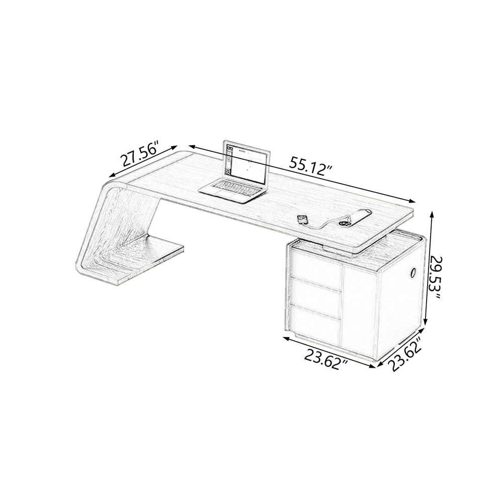 Groove Interior Walnut Rectangular Manufactured Wood with 3 drawers ...