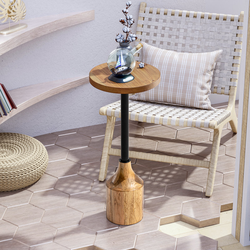 Millwood Pines Farmhouse Pedestal End Table, Rustic Wood Drink Table ...