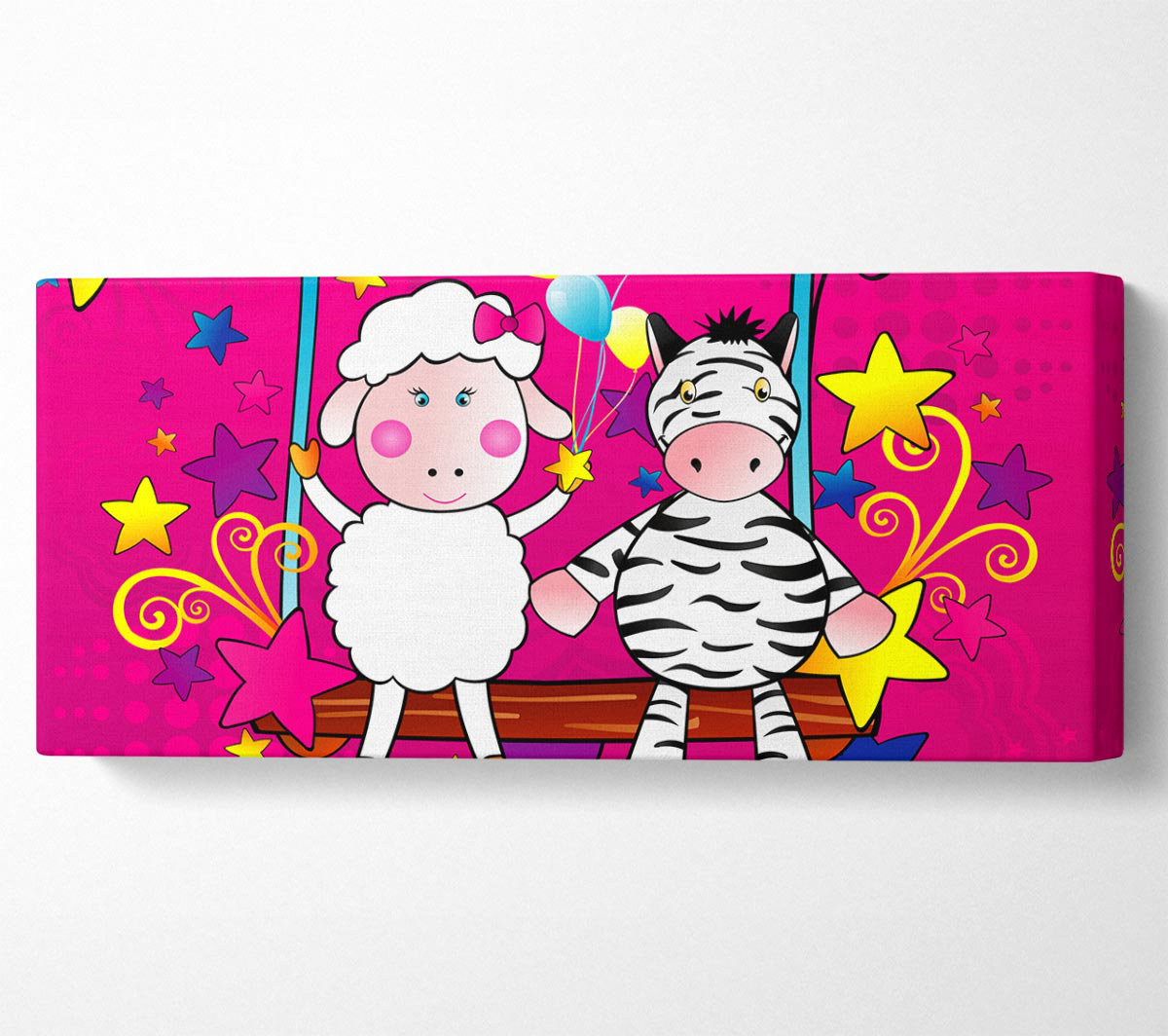Happy Larry Sheep And Zebra On Swing Celebration White - Print ...