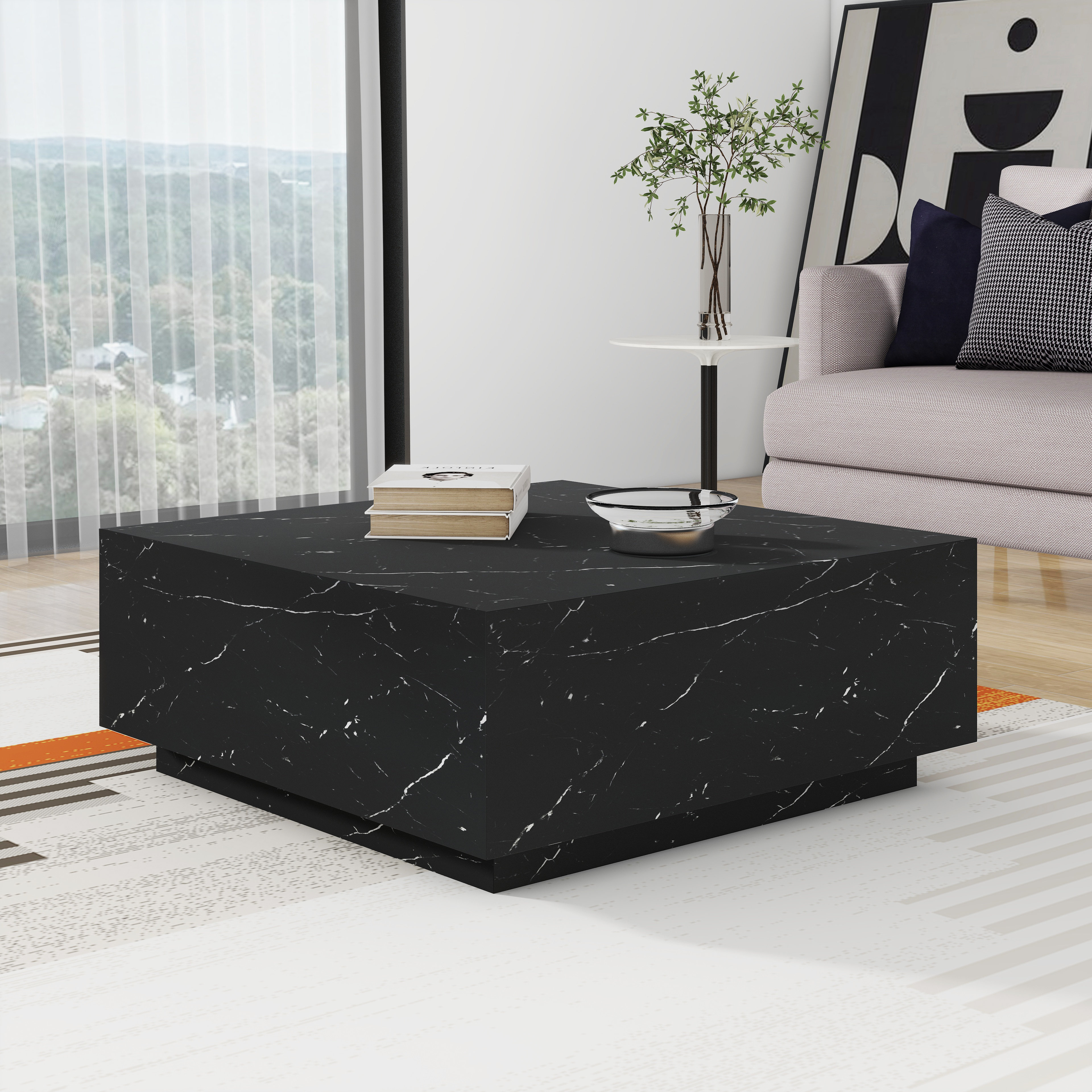 Latitude Run® Wahidul 35'' Faux Marble Modern Block Coffee Table ...