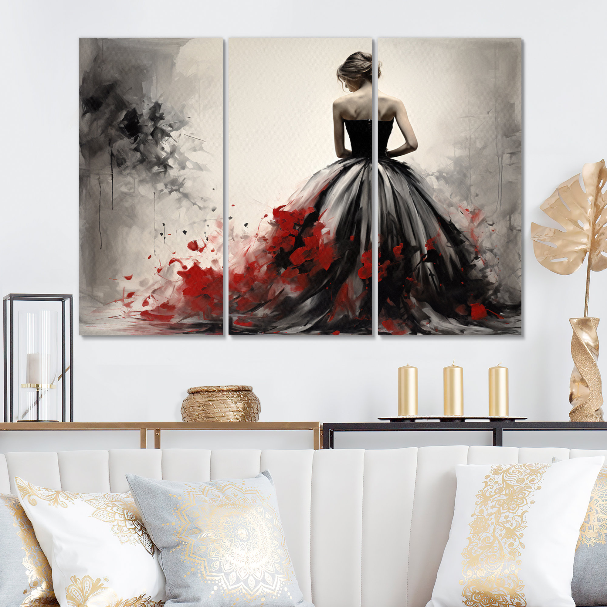 Design Art Fashion Red Dress Elegance Unveiled III - Fashion Metal Wall ...