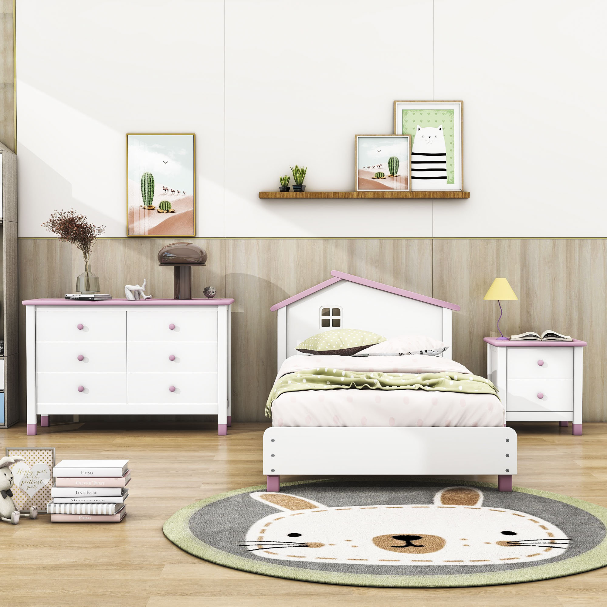 Isabelle & Max™ 3-Pieces Bedroom Sets Wood Platform Bed with Nightstand ...