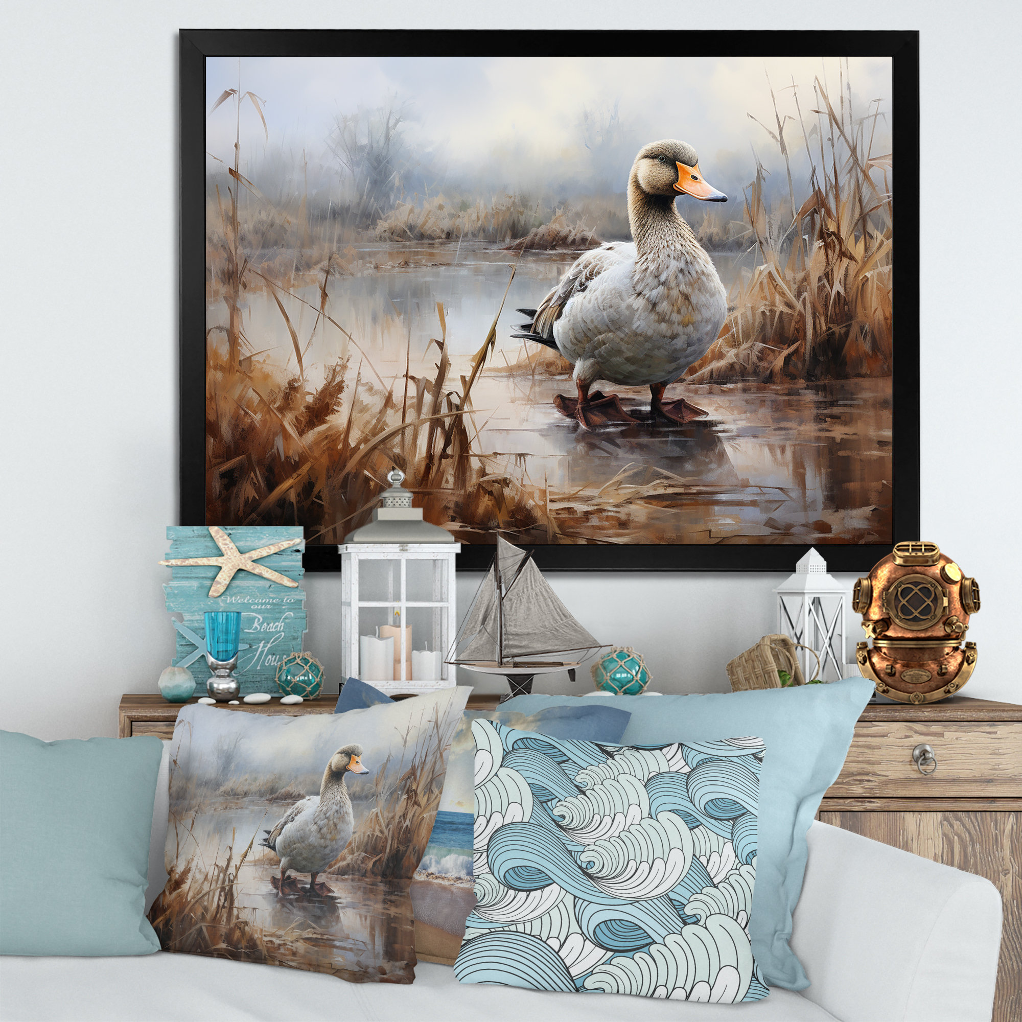 August Grove® Misty Marsh Duck II - Duck Animal Wall Art | Wayfair