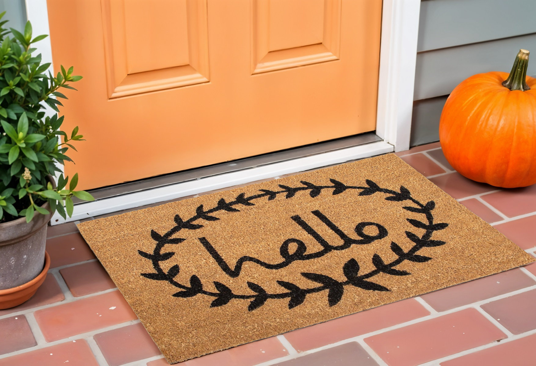 HomeRoots 17" X 29" Natural Hello Outdoor Coir Door Mat | Wayfair