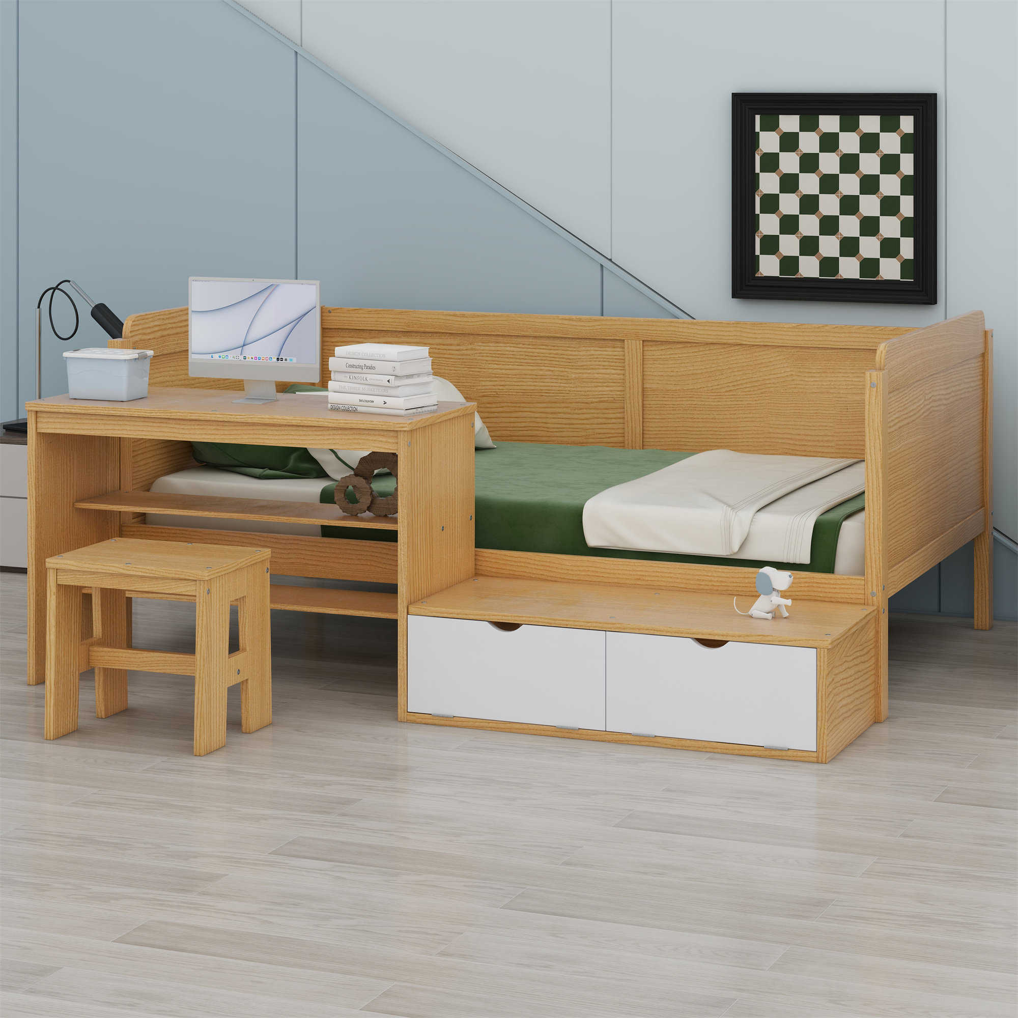 Harriet Bee Wooden Daybed With Storage Shelves And Lockers, Multi ...