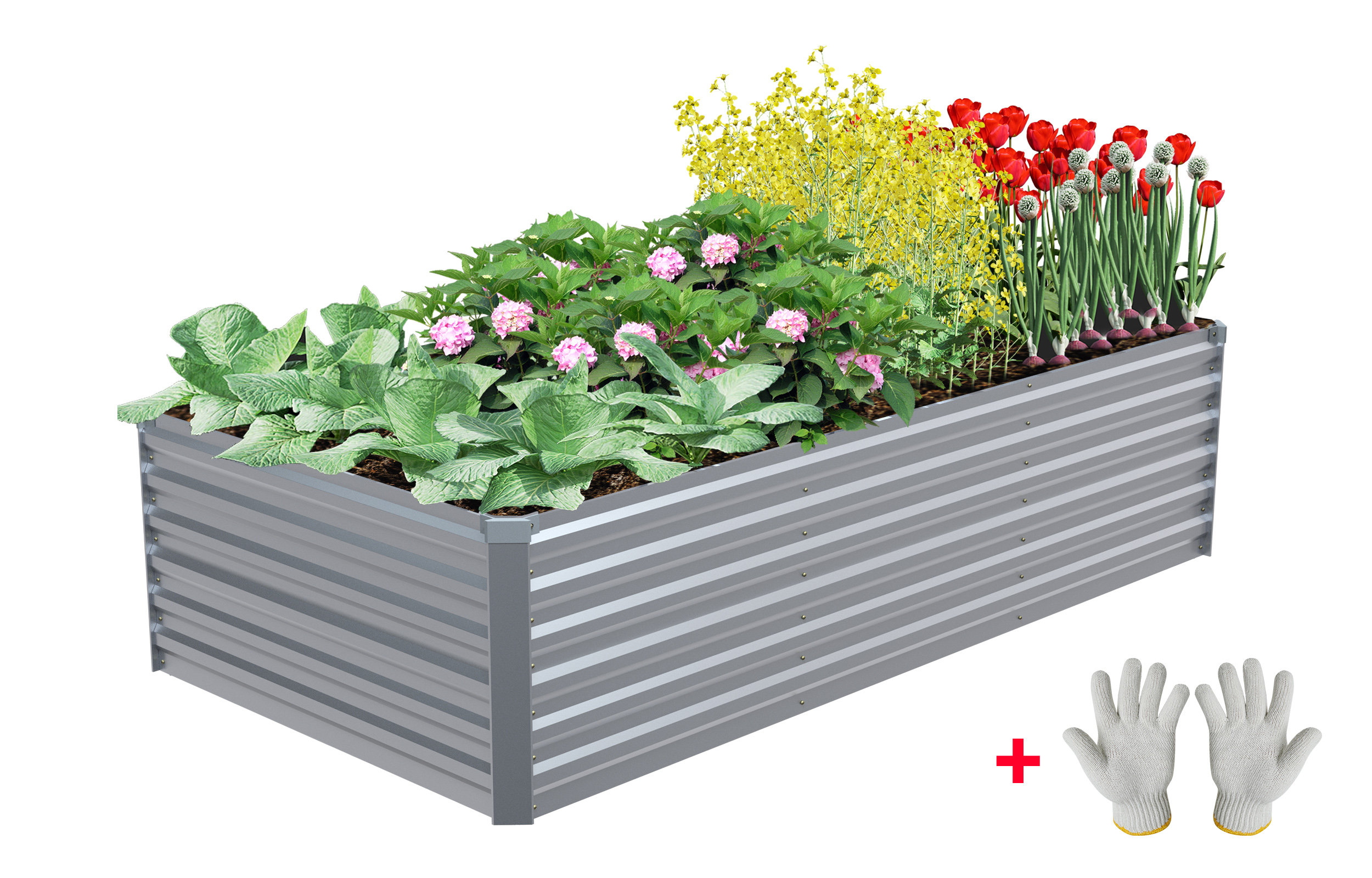 Arlmont & Co. Kymari Galvanized Steel Raised Garden Bed 6 x 3 ft or 8 x 4 ft, Height 1 or 2 ft ...