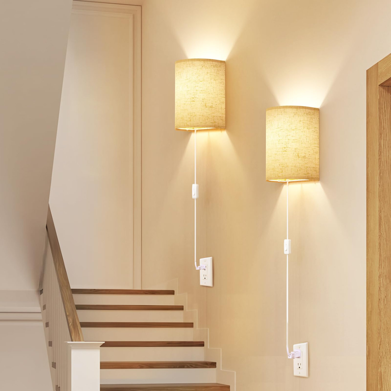 Latitude Run® Plug in Wall Sconces Dimmable Wall Mount Lamps, Set of 2 ...