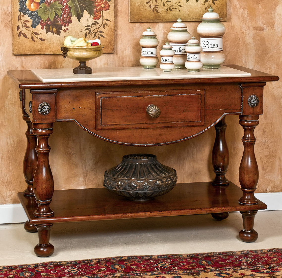 David Michael 54" Wide 1 Drawer Walnut Wood Buffet Table | Wayfair