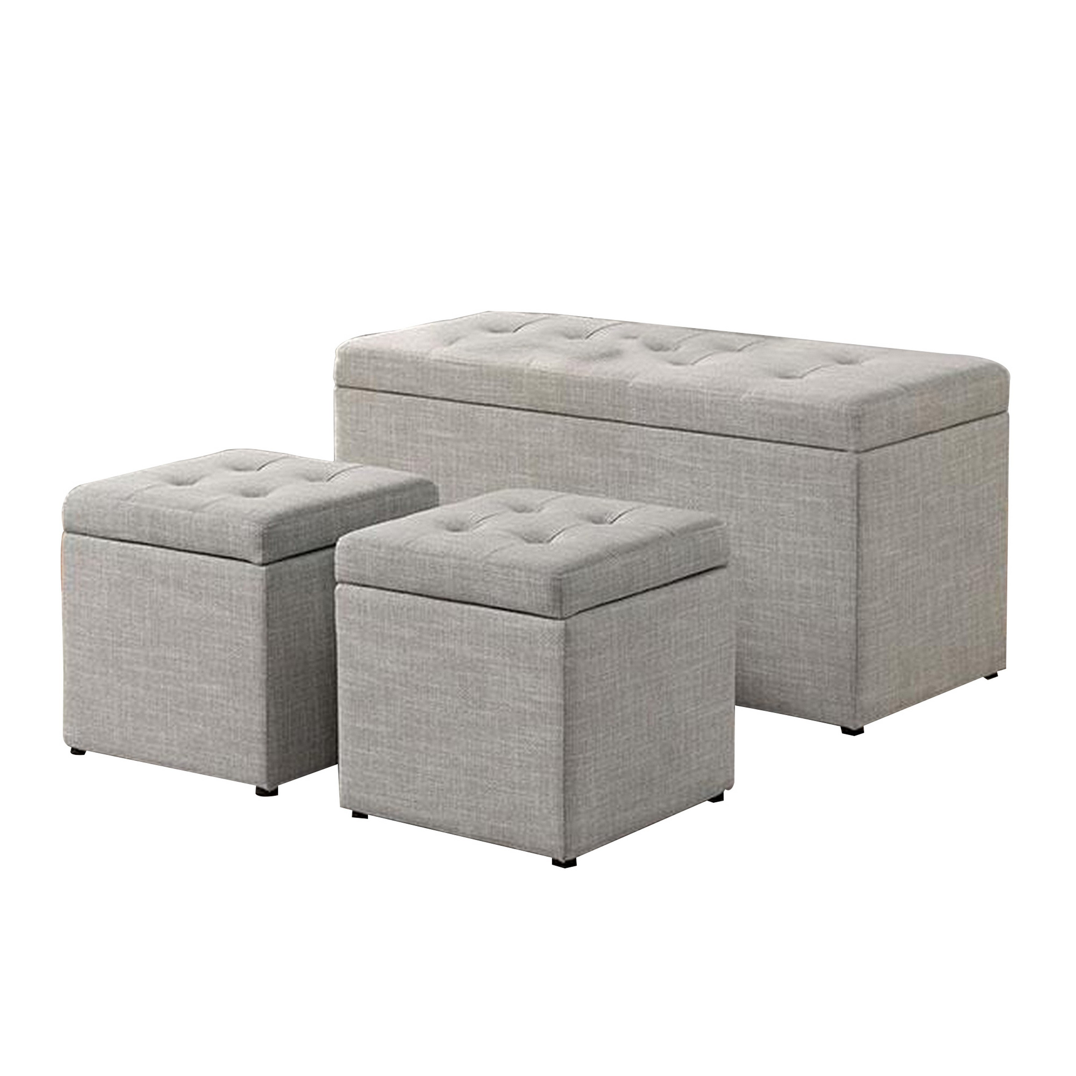 Latitude Run® Uriel 3 Piece Storage Bench And 2 Nesting Ottomans ...