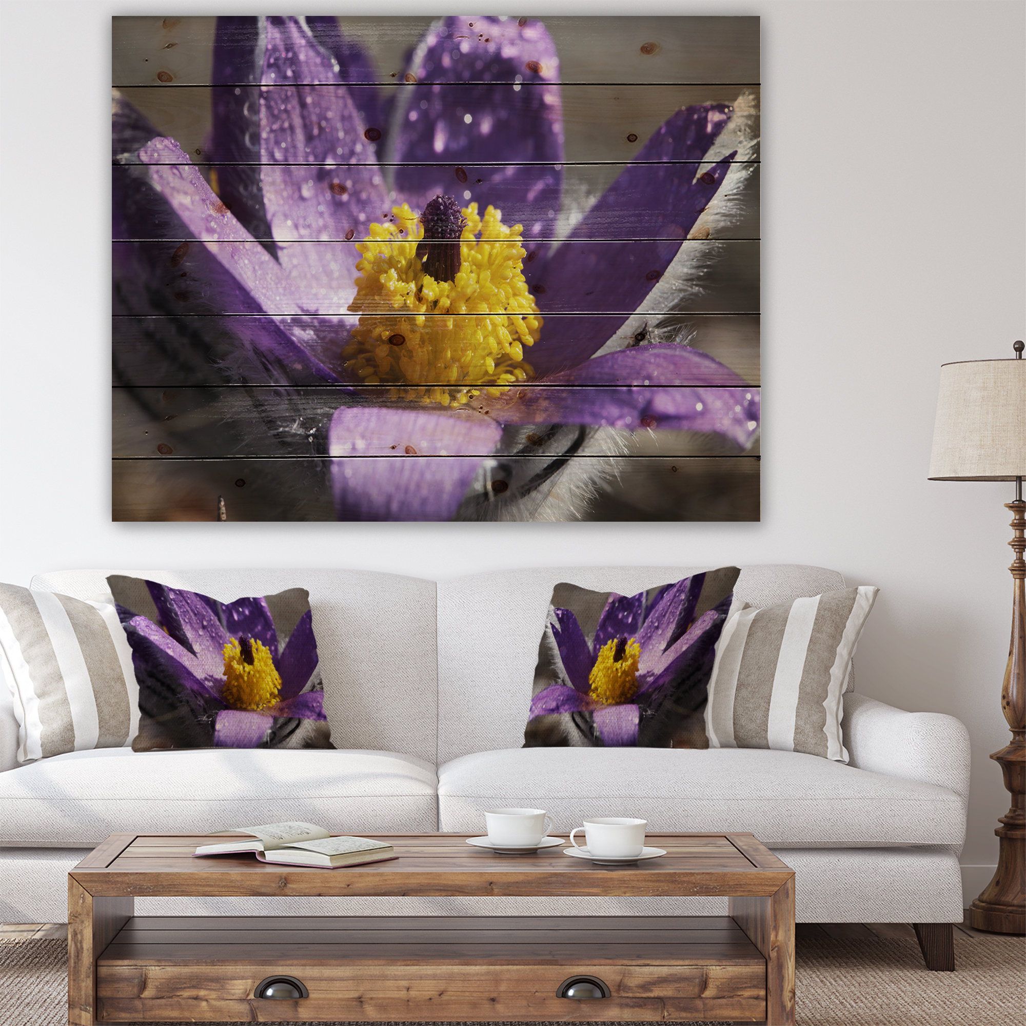 Ebern Designs Purple Flower with Yellow Stigma - Unframed Print on Wood ...