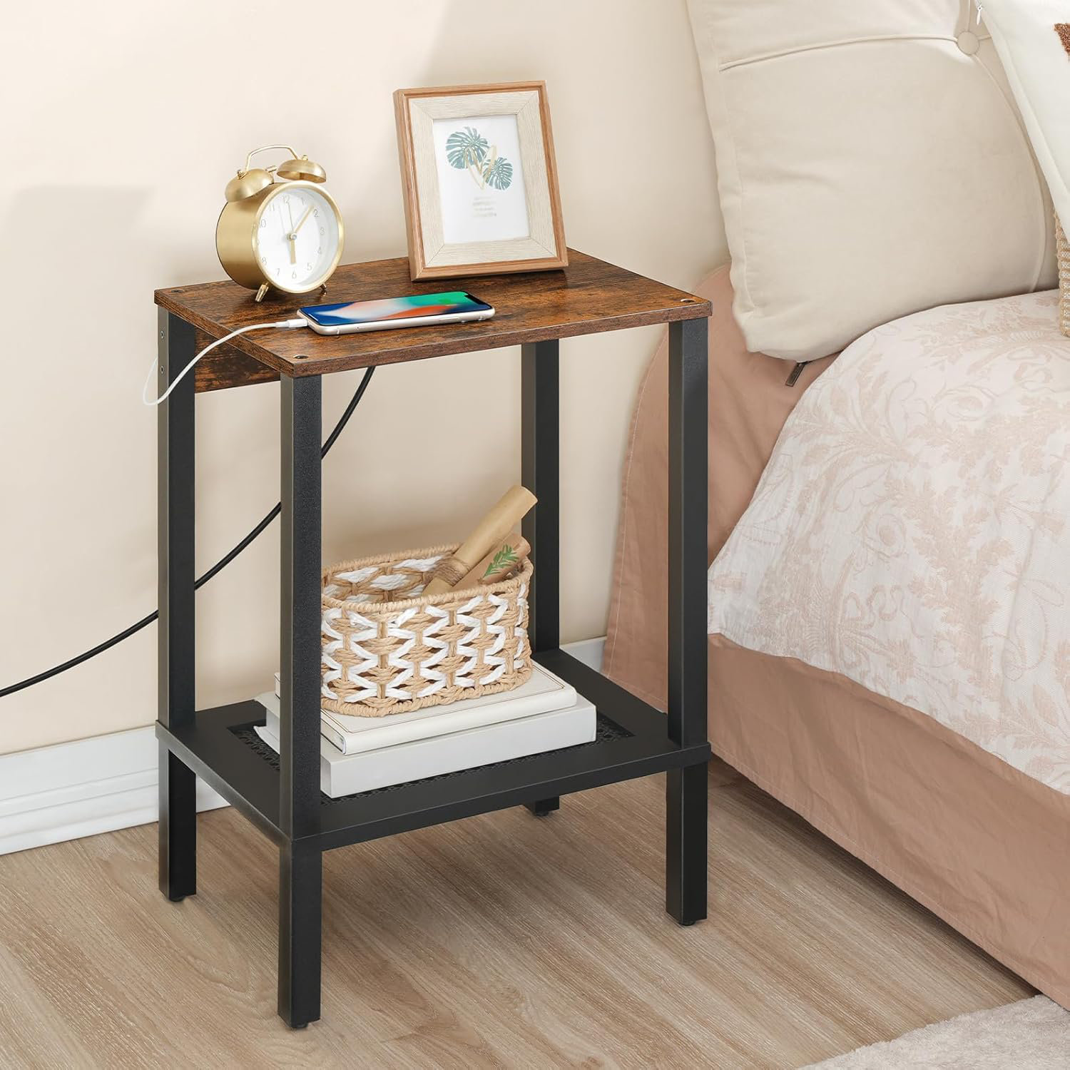 17 Stories Side Table With Charging Station, End Table With USB Ports ...