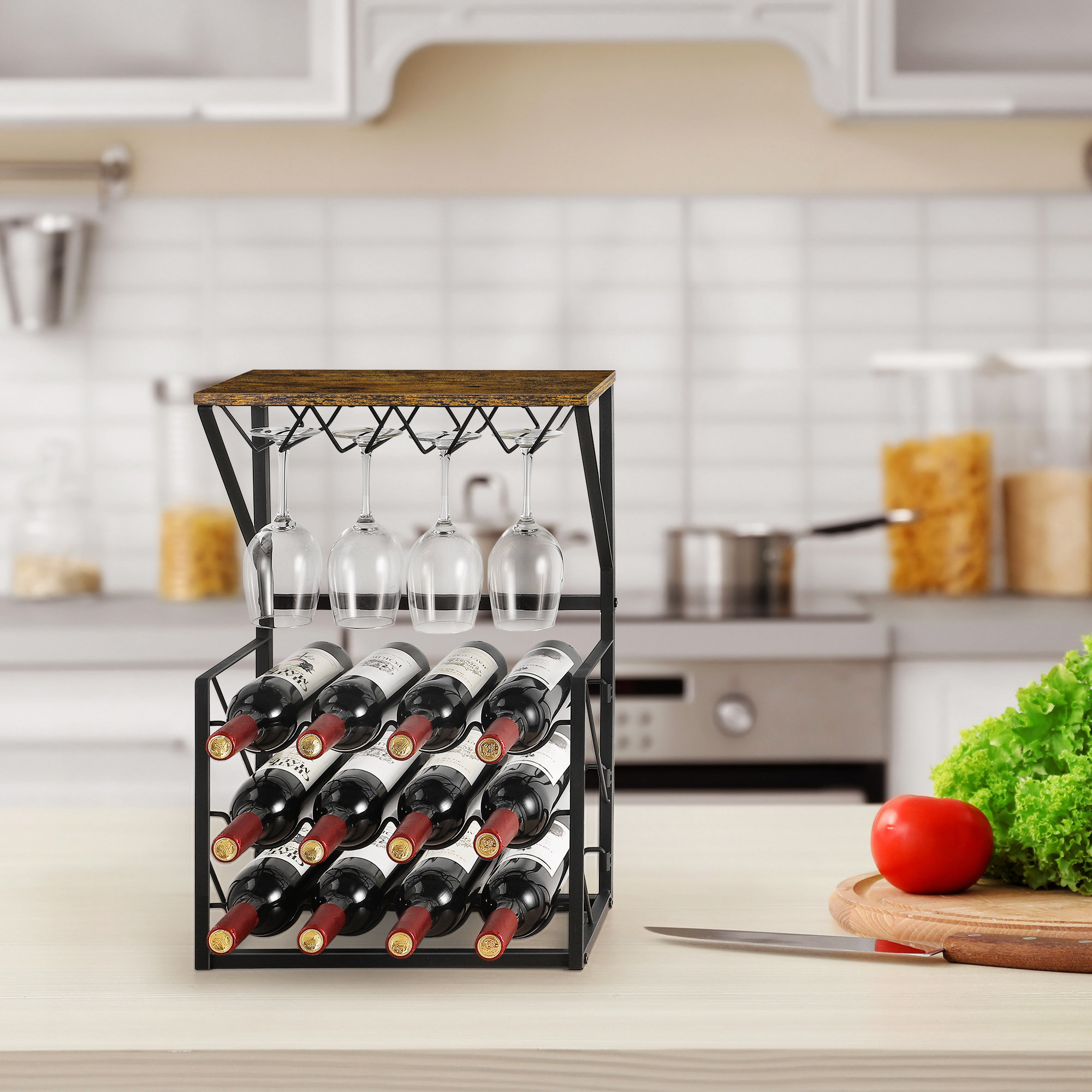 17 Stories Wine Rack Countertop 12 Bottles Holder Freestanding Storage ...