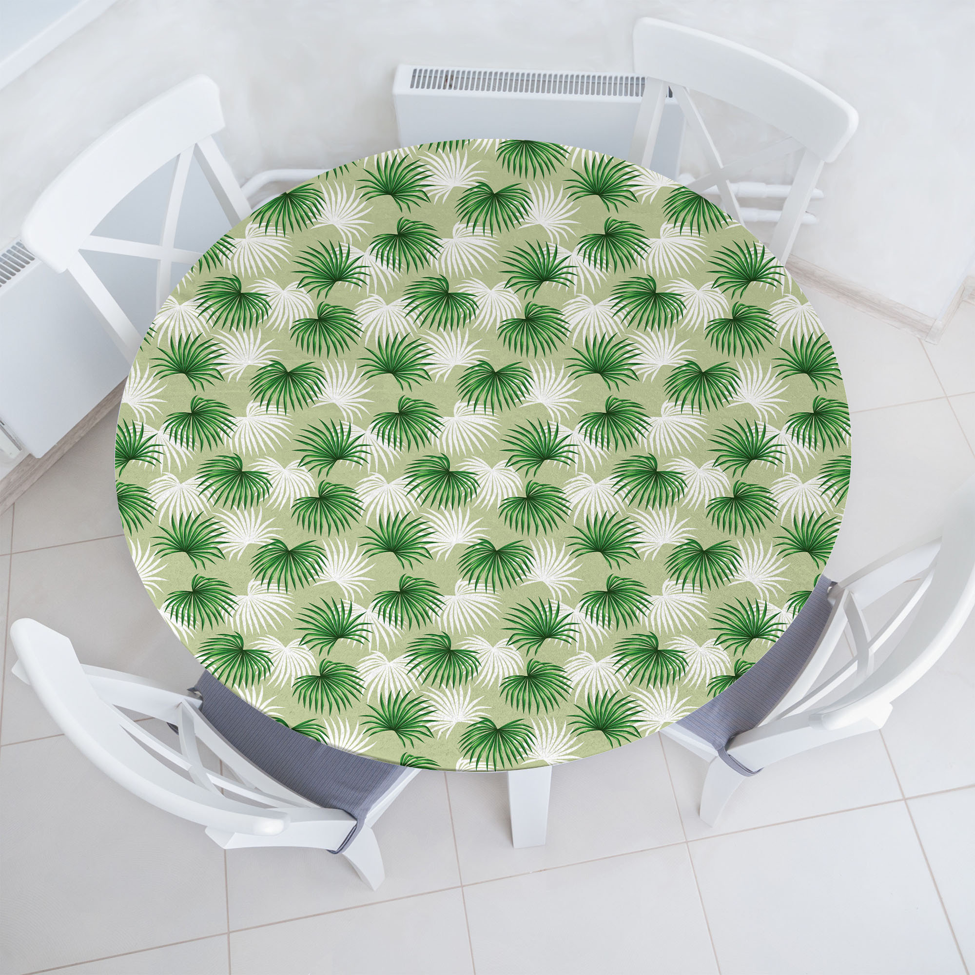 House of Hampton® Leaf Fitted Round Tablecloth Diameter Green Pale ...