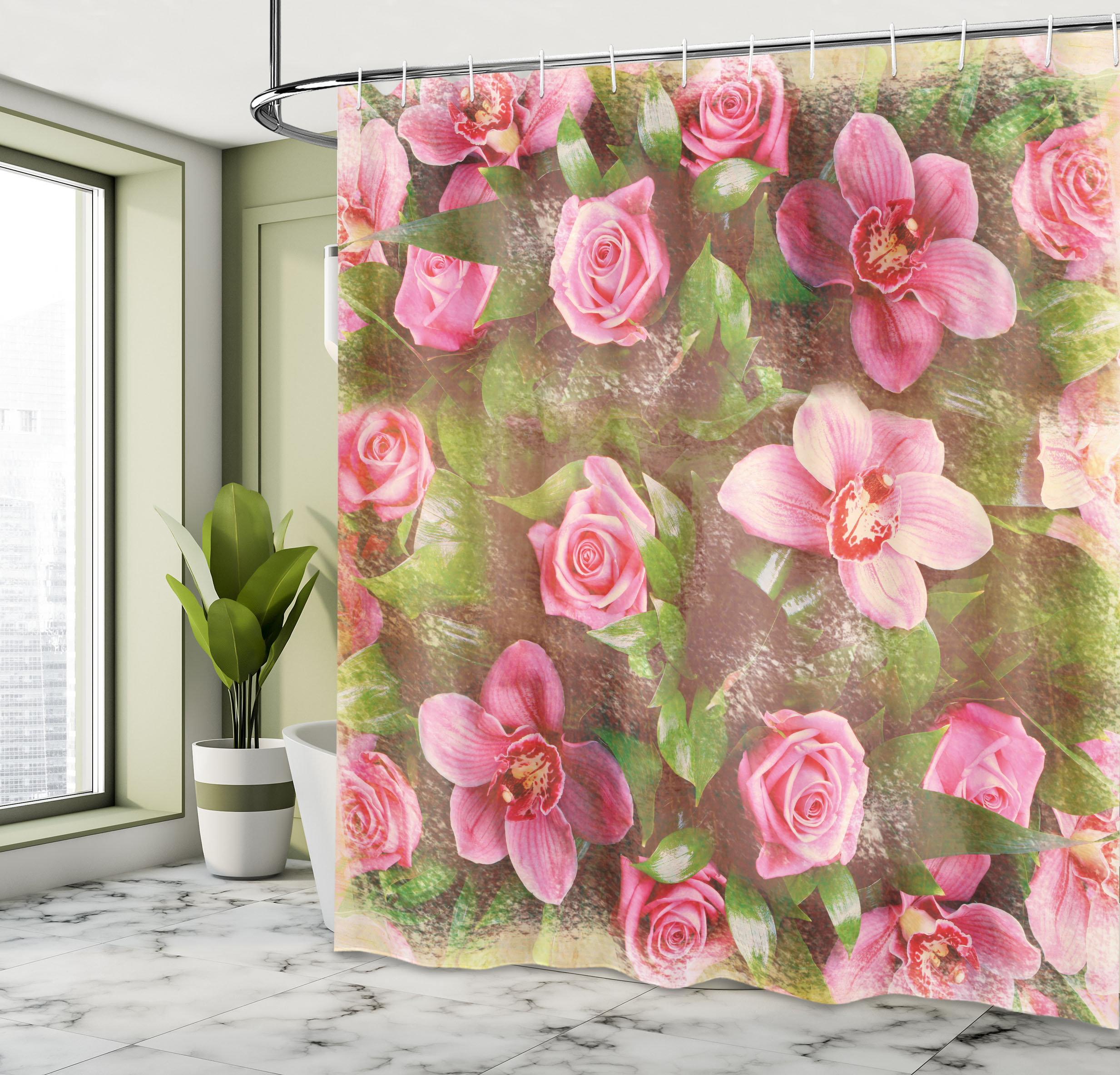 East Urban Home Shabby Flora Shower Curtain Retro Flora Romance Green ...