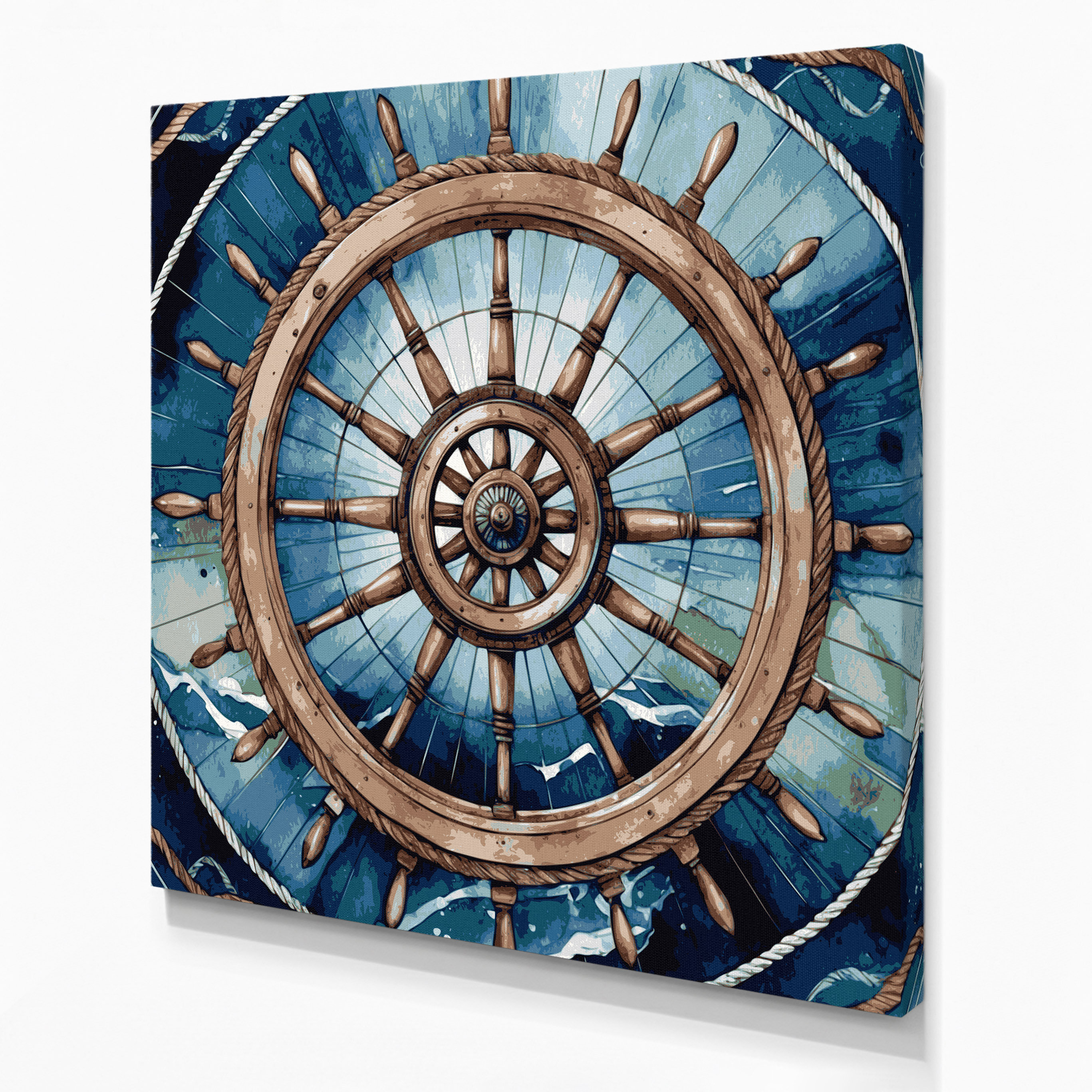 Longshore Tides Coastal Ships Wheel Medallion Gray Canvas Wall Art ...