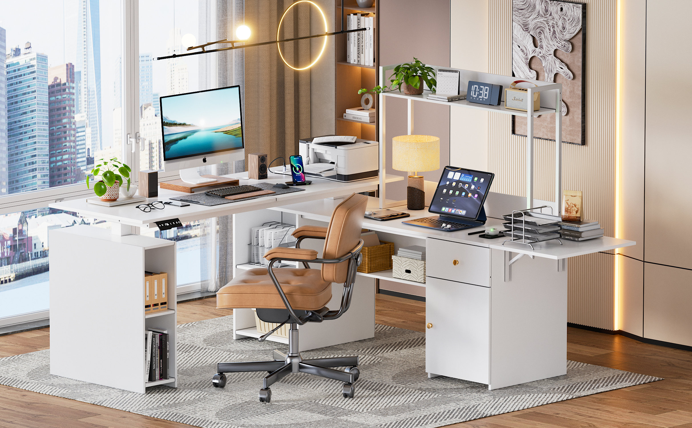 Latitude Run® 63'' L Shaped Electric Standing Desk, Height Adjustable ...