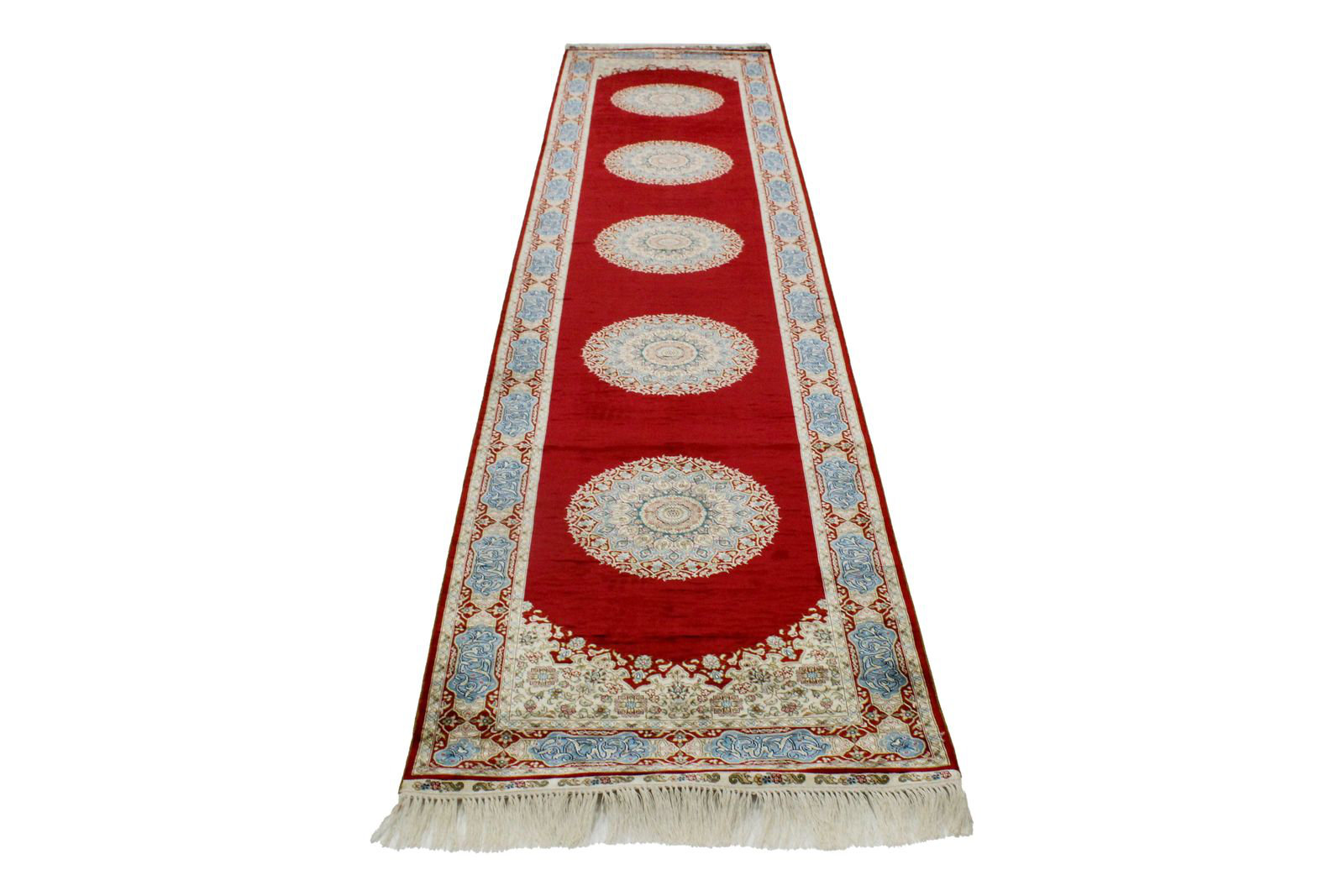 Home and Rugs 3x12 Red and Blue Turkish Silk Runner | Wayfair