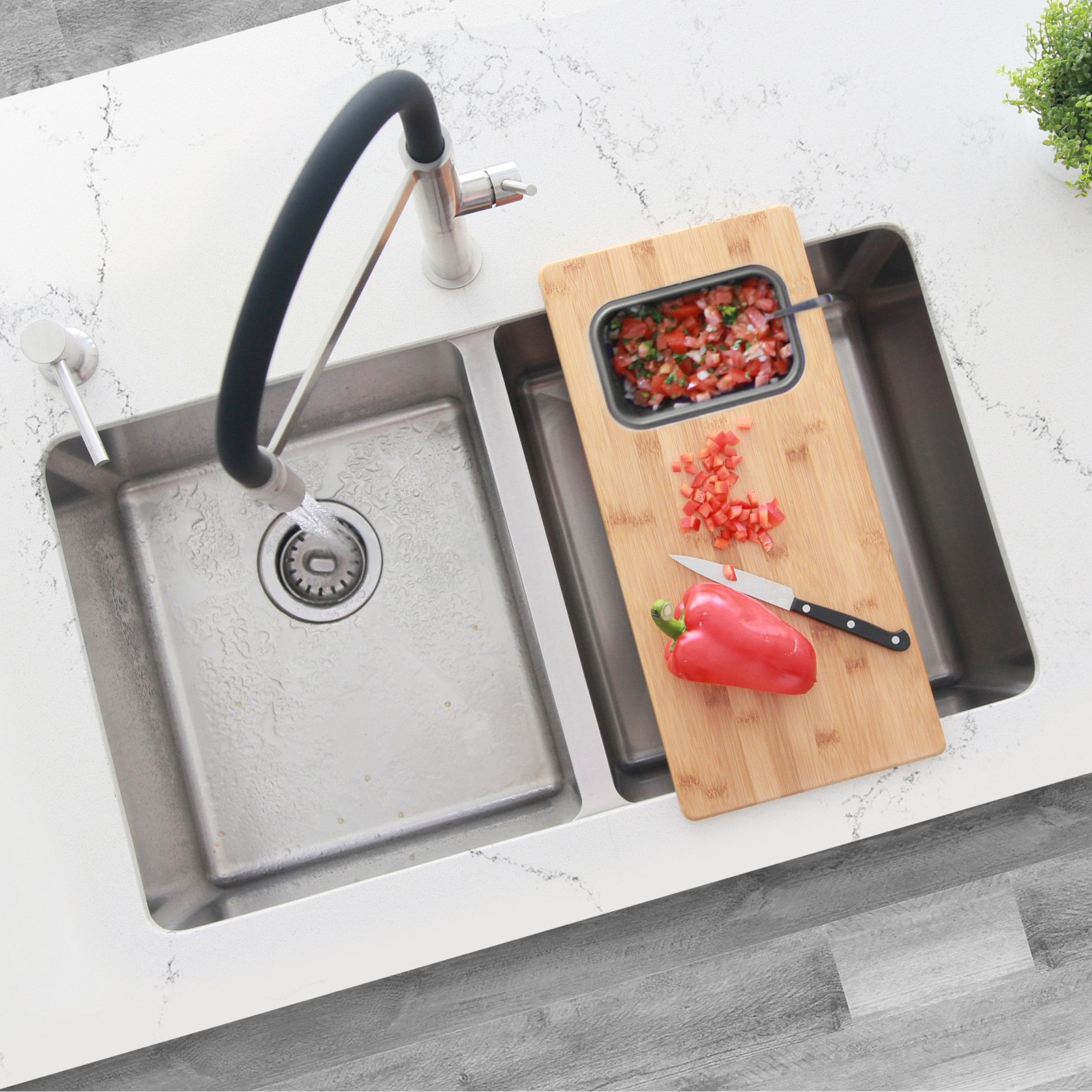 Stylish 18 inch Over the Sink Bamboo Cutting Board with 1 Collapsible ...