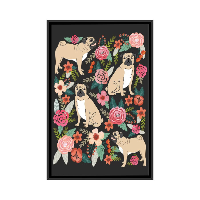 Bless international Pug Floral Collage by Pet Friendly Gallery-Wrapped ...