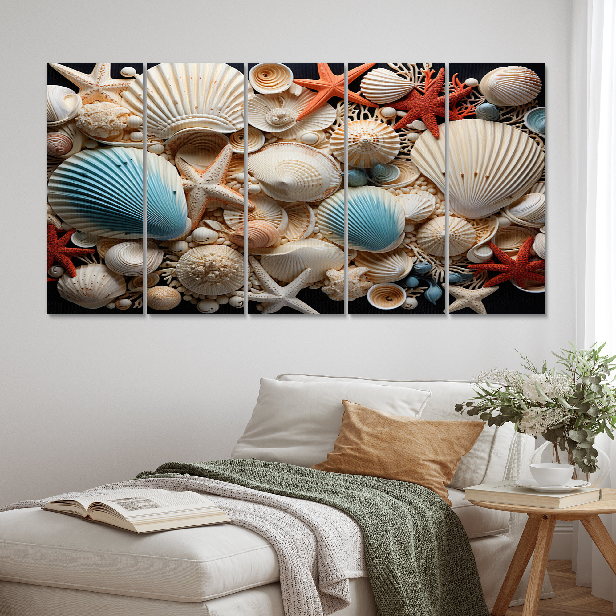 Highland Dunes Seashell Collage On Canvas 5 Pieces Print | Wayfair