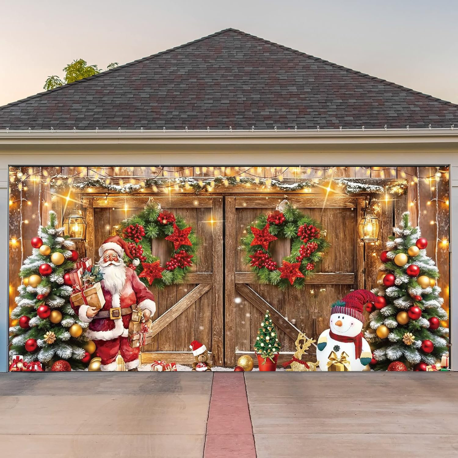 Ophelia & Co. Christmas Garage Door Wall Banner 7x16ft Santa Snowman ...